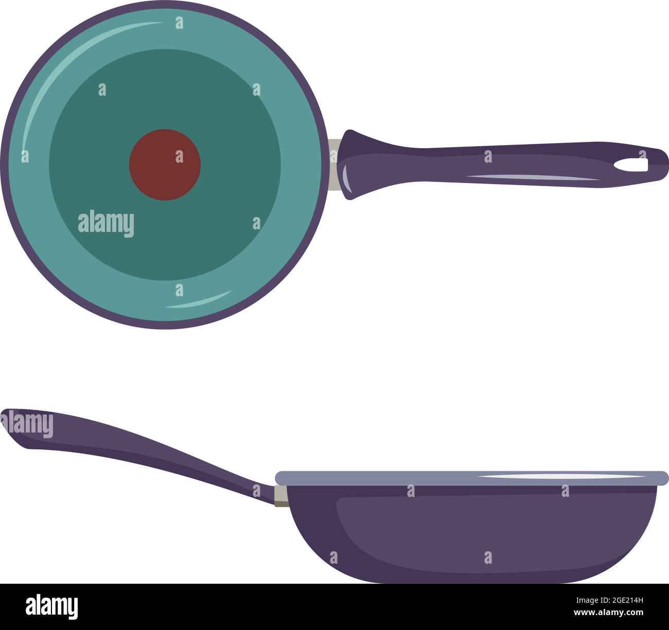 Frying pan icon top and side view. Dishes for cooking, frying food ...