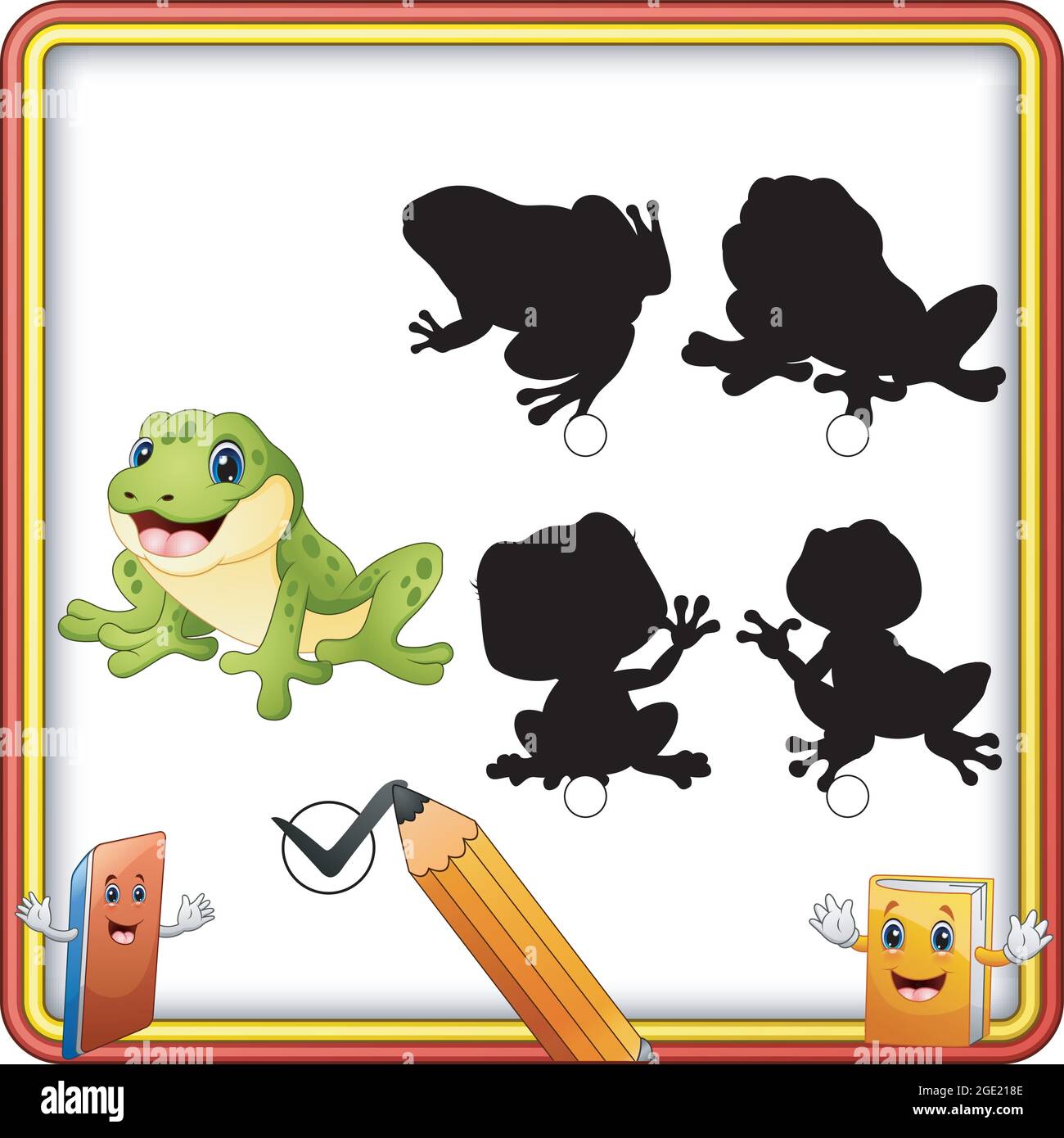 Find the correct shadow. Cartoon funny frog. Education Game for ...