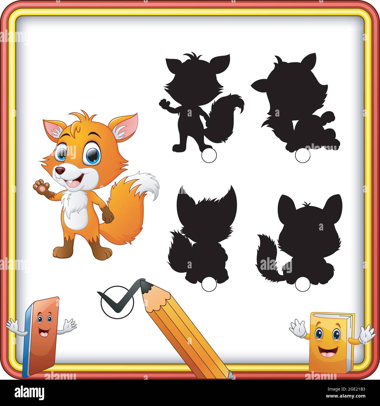 Find the correct shadow. Cartoon baby fox waving hand. Education Game ...