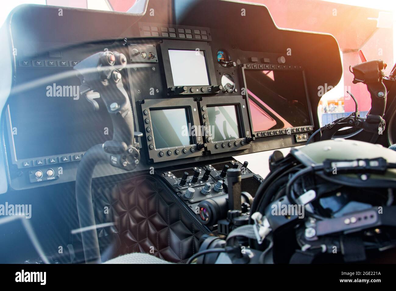 Instrument and control panel military helicopter cockpit Stock Photo ...