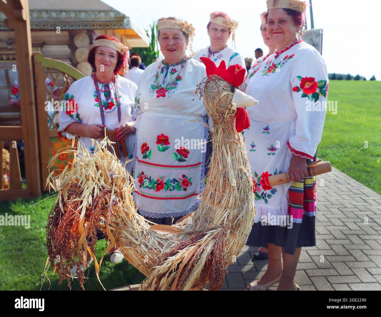 Minsk, Belarus. 15th Aug, 2021. Women in traditional attire present a ...