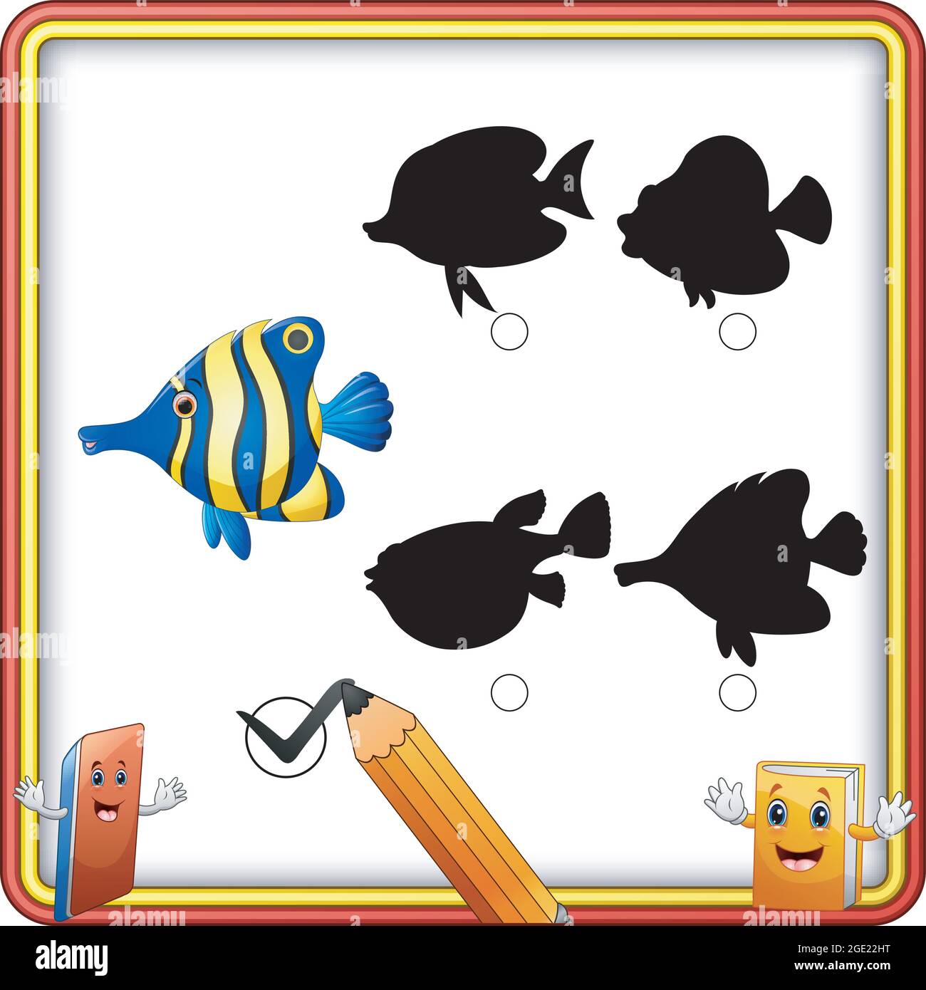 Find the correct shadow. Cartoon funny fish. Education Game for ...