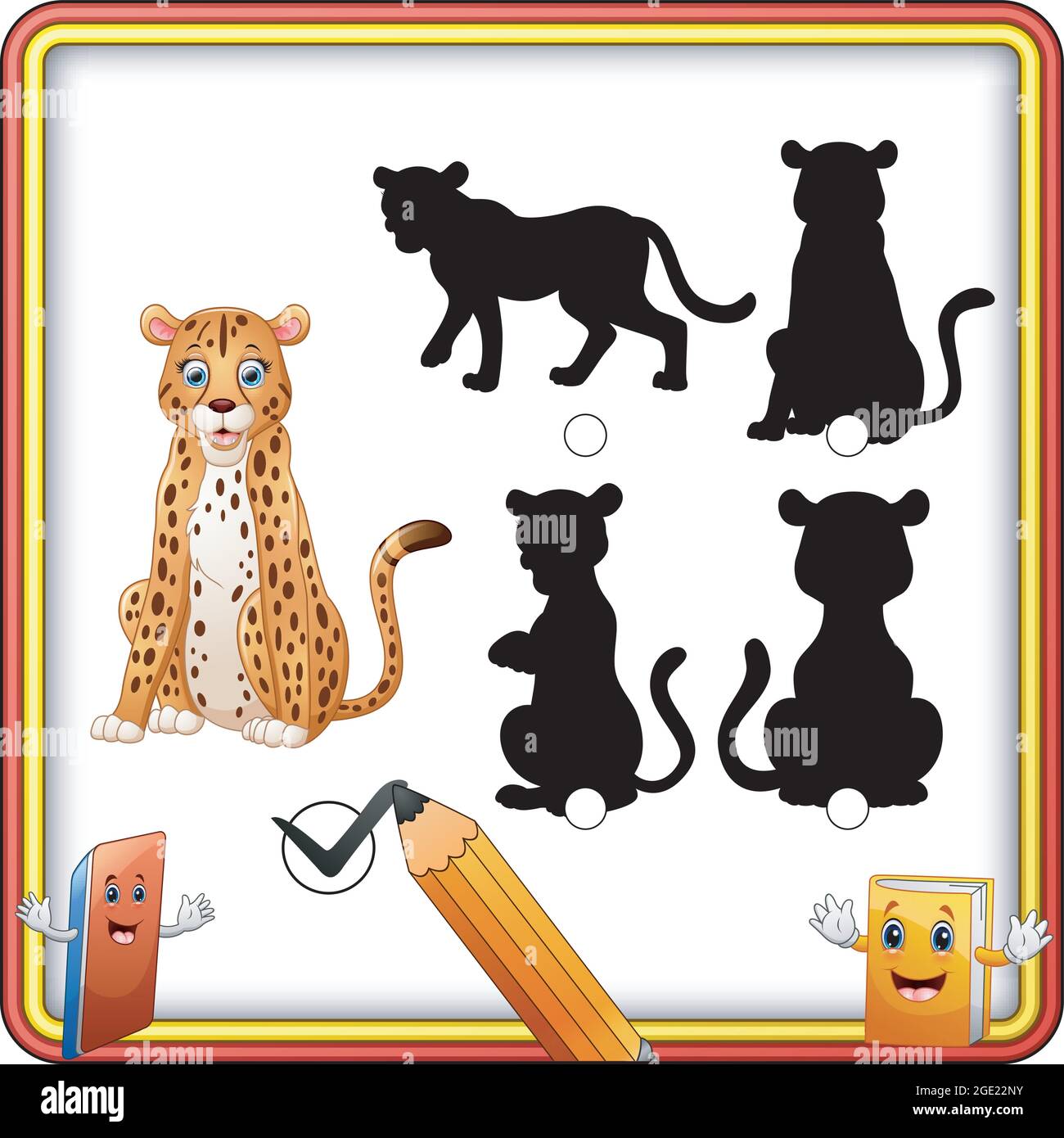 Find the correct shadow. Cartoon funny cheetah sitting. Education Game ...