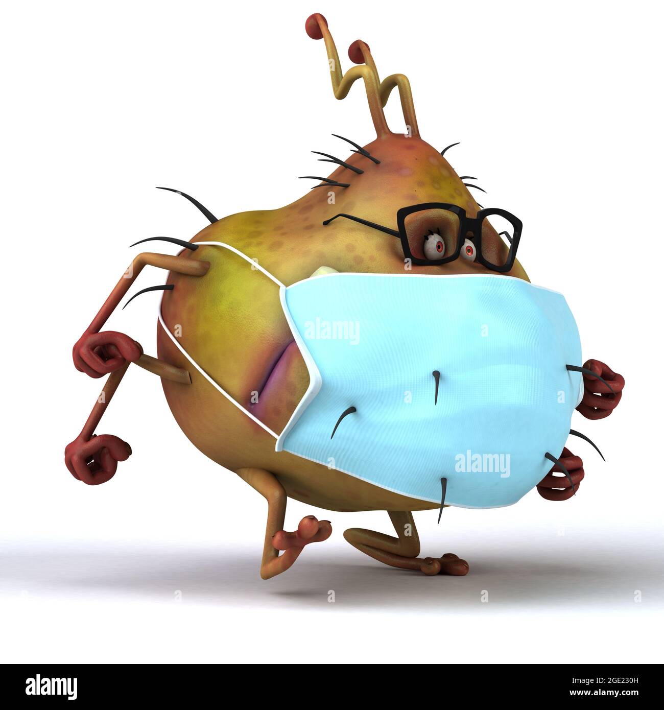 Fun 3D illustration of a cartoon microbe with a mask Stock Photo - Alamy