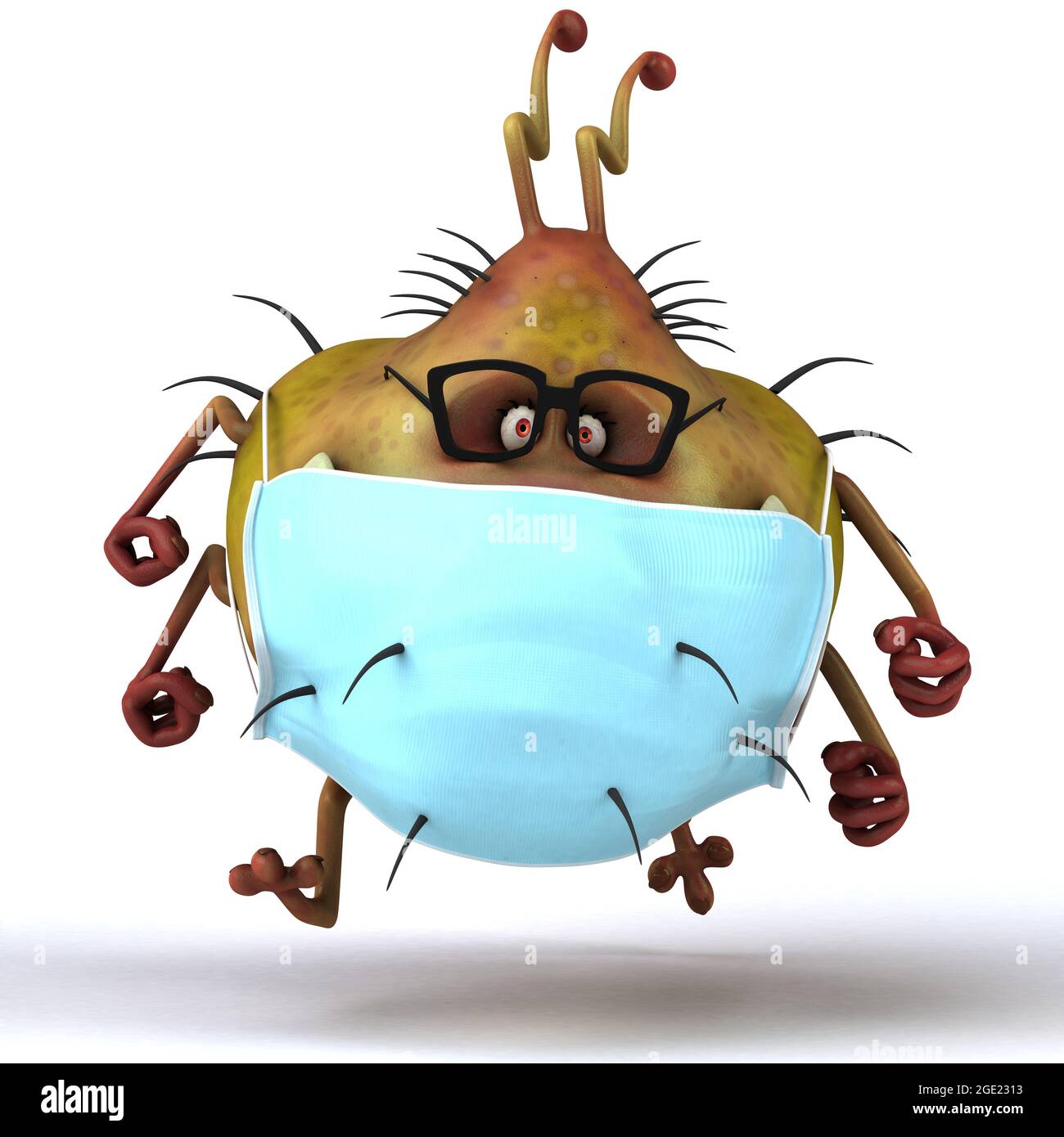 Fun 3D illustration of a cartoon microbe with a mask Stock Photo - Alamy