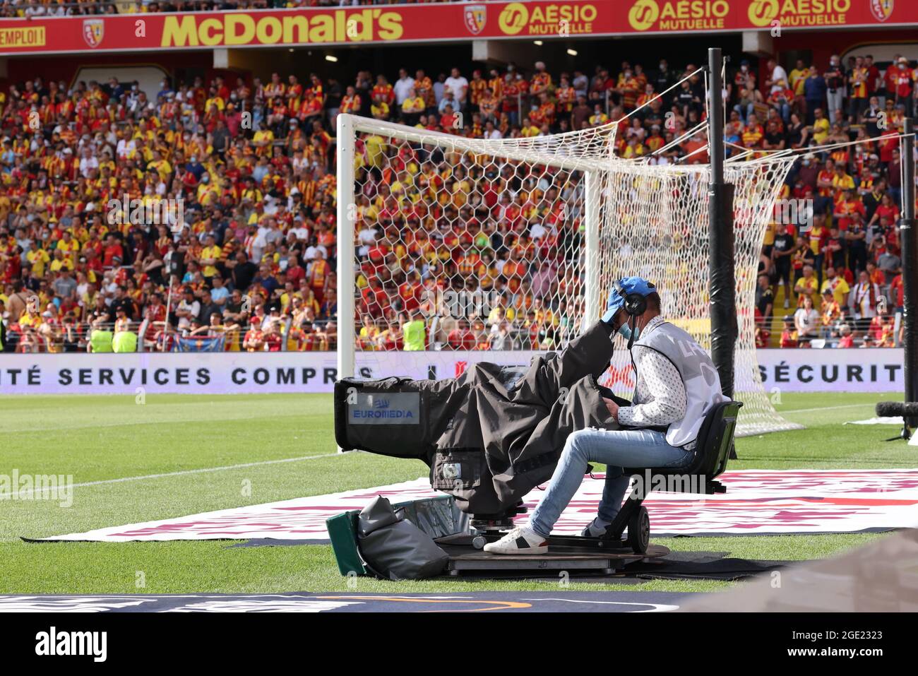 Camera french tv during the French championship Ligue 1 football match ...