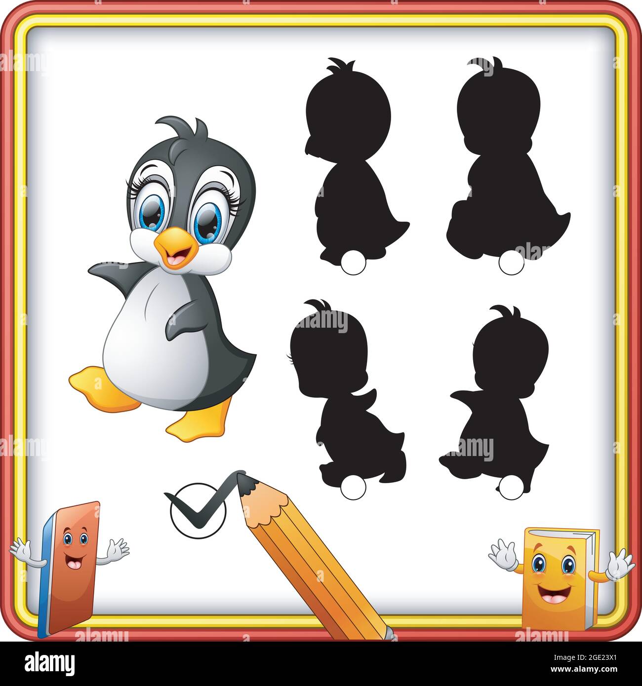 Find the correct shadow. Cartoon happy baby penguin. Education Game for ...