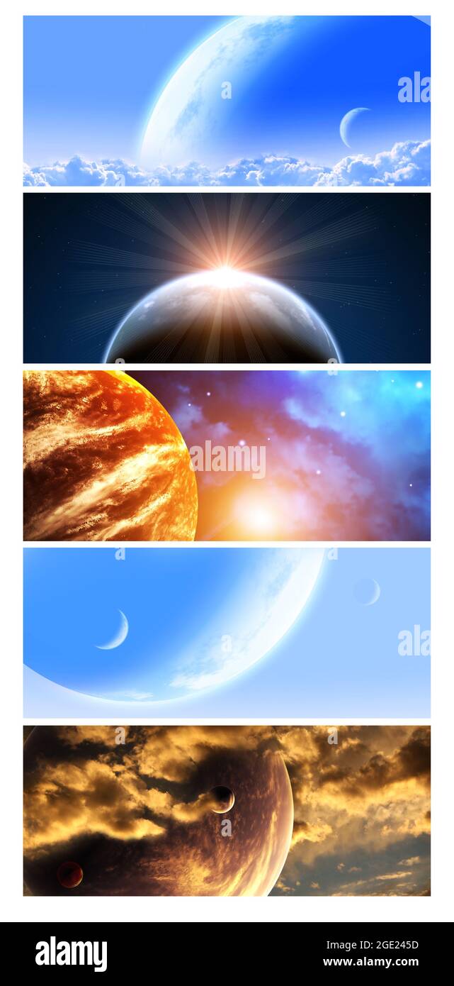 Set of horizontal space banners with planets, nebula and stars ...