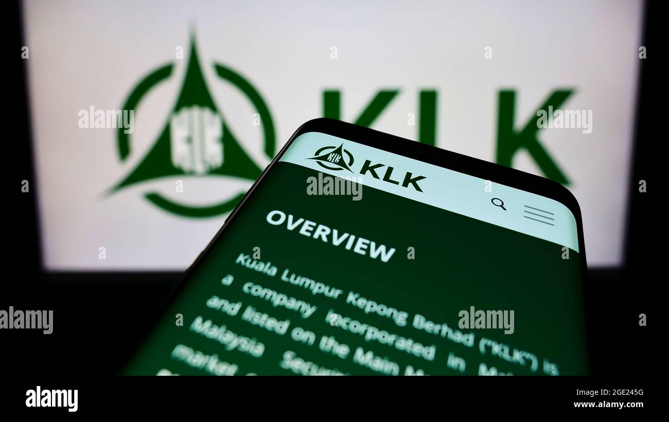 Smartphone with website of Malaysian company Kuala Lumpur Kepong Berhad ...