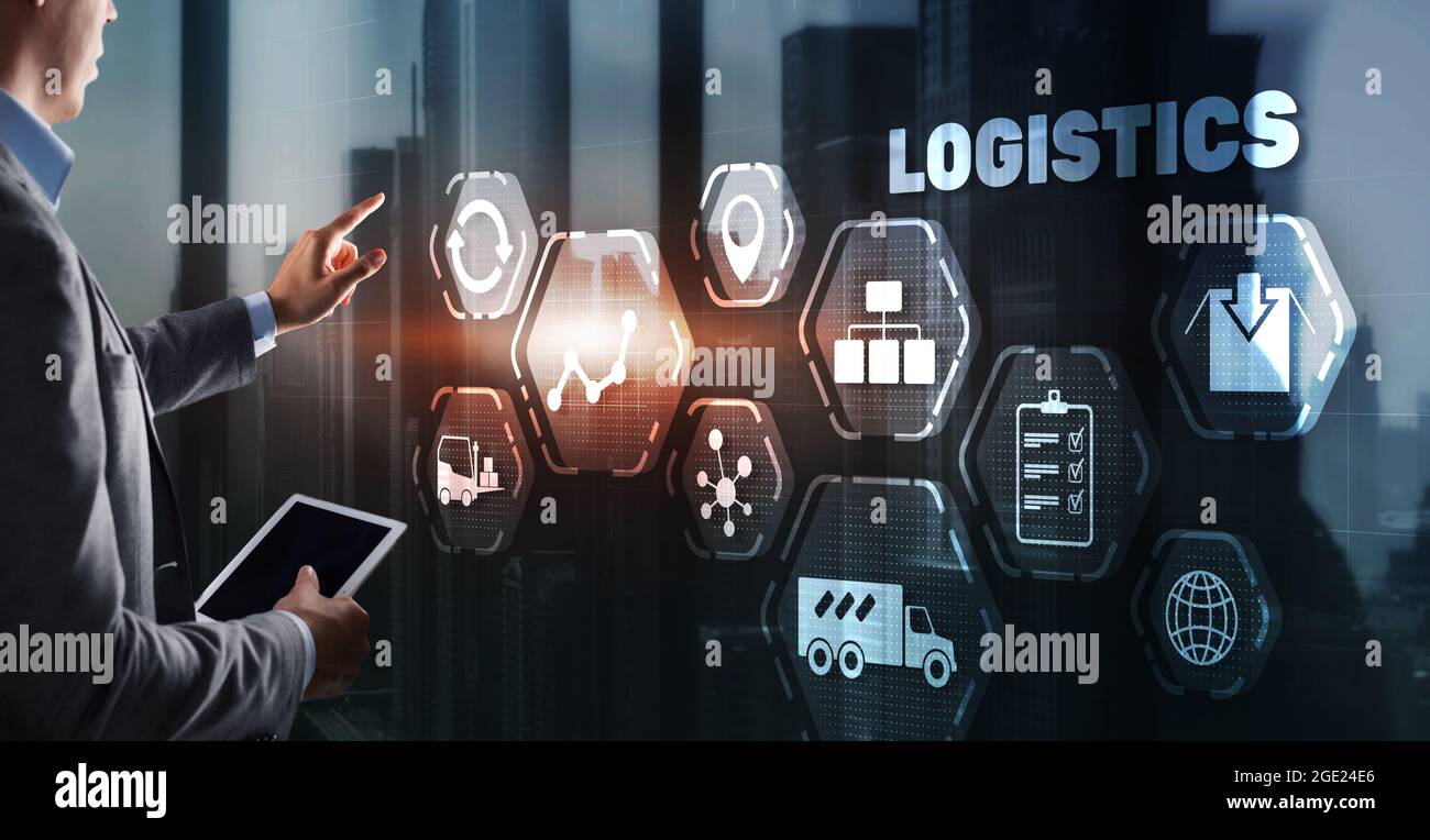Logistic network distribution and transport concept. Goods delivery ...