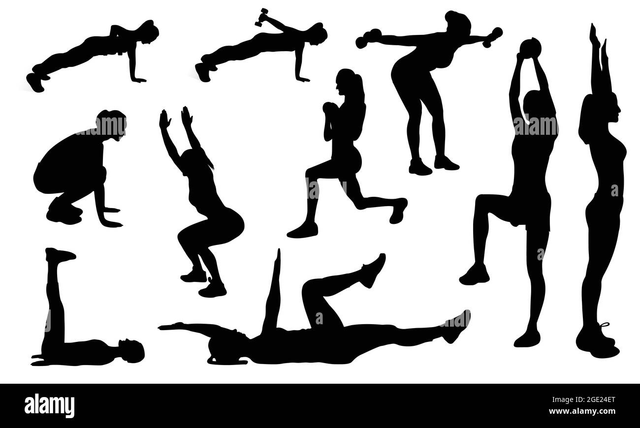 Active young girl in different exercise poses. Yoga or daily exercise ...