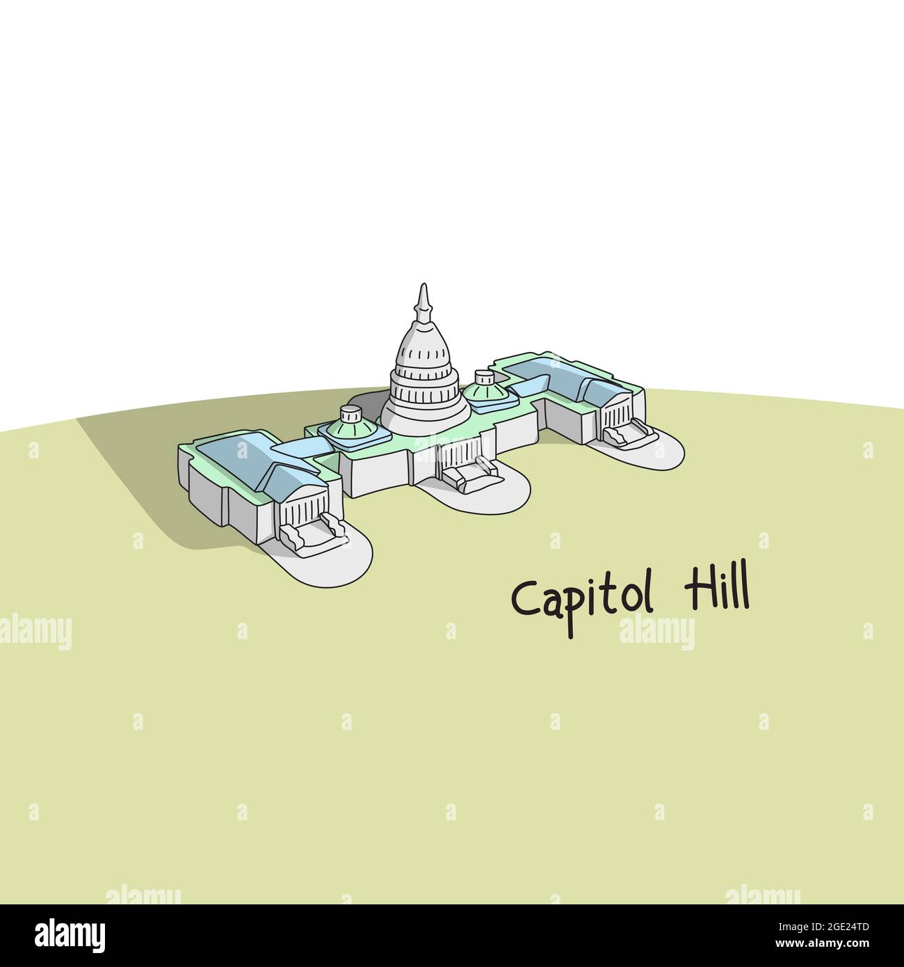 Capitol Hill Building in Washington DC hand drawn with black lines ...