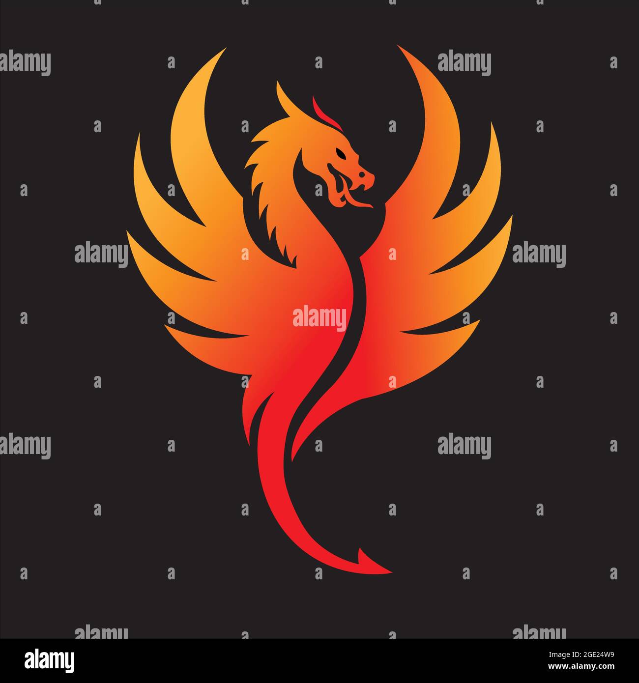 Angry fire dragon with stretched wings. Dragon tattoo vector isolated ...