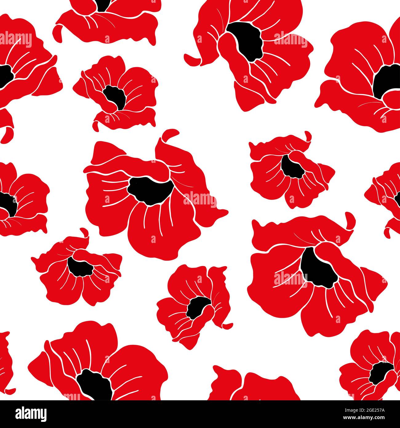 Hand drawn poppy seamless pattern. Silhouette. White background Stock ...