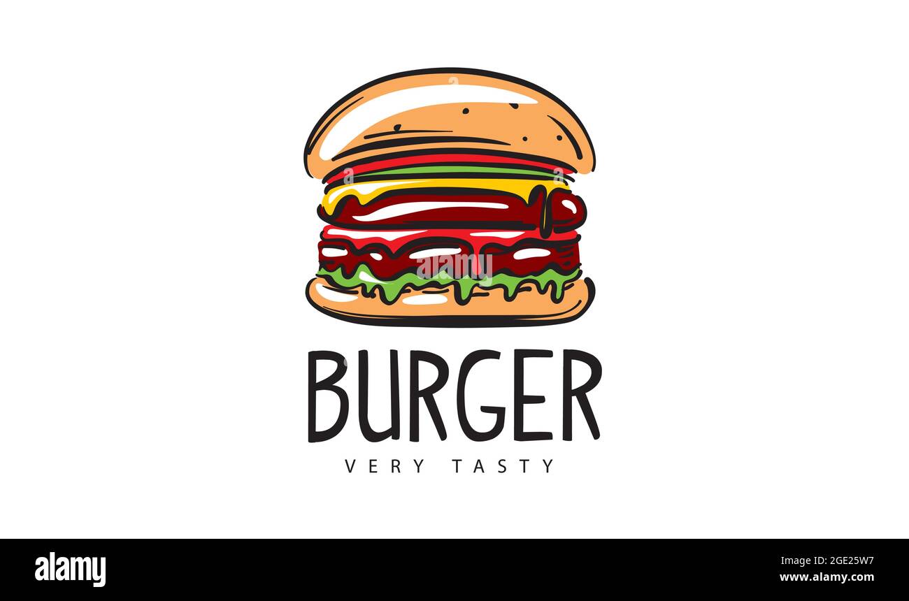 Hand drawn vector burger logo on white background Stock Vector Image ...