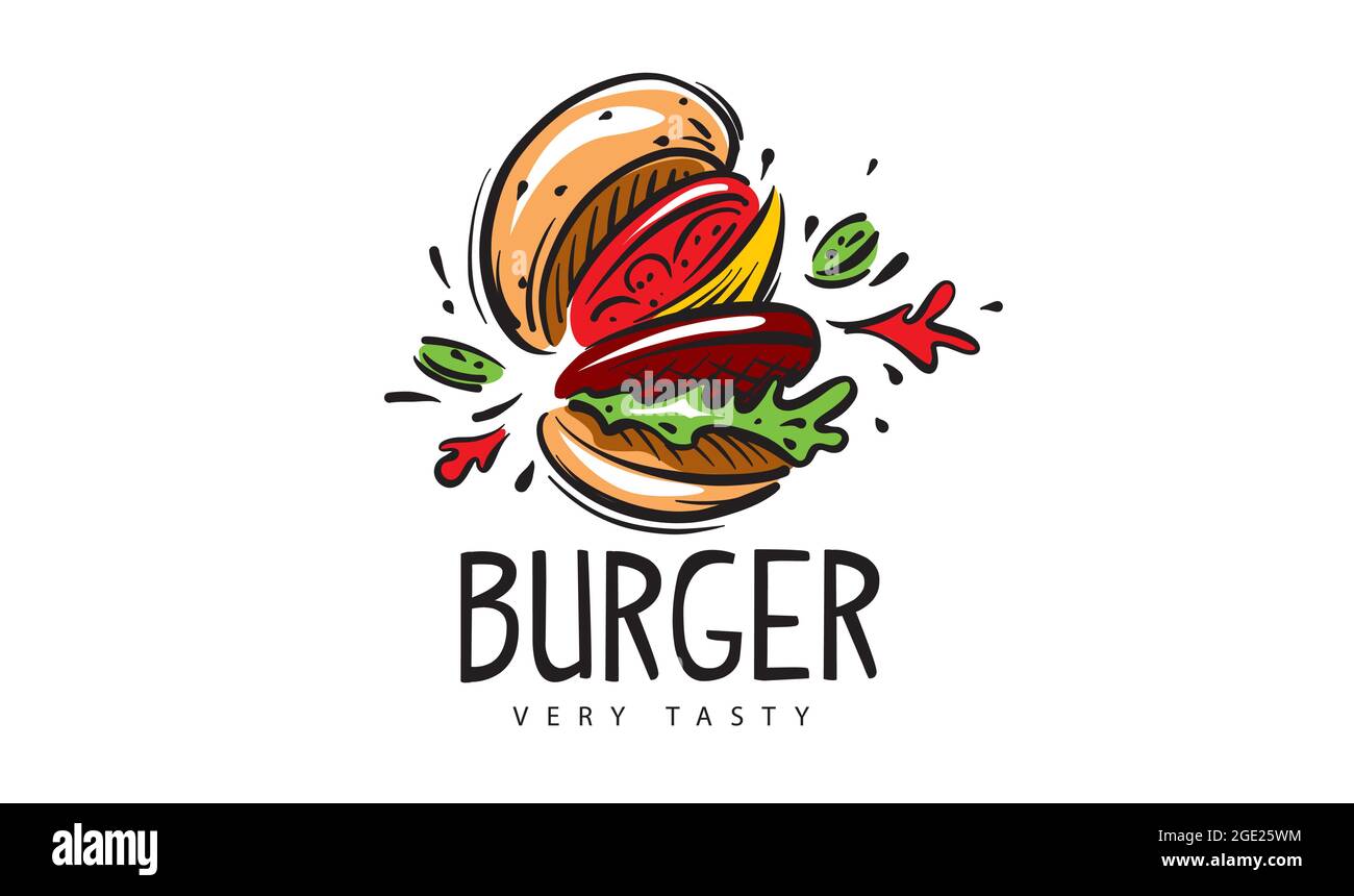 Hand drawn vector burger logo on white background Stock Vector Image ...