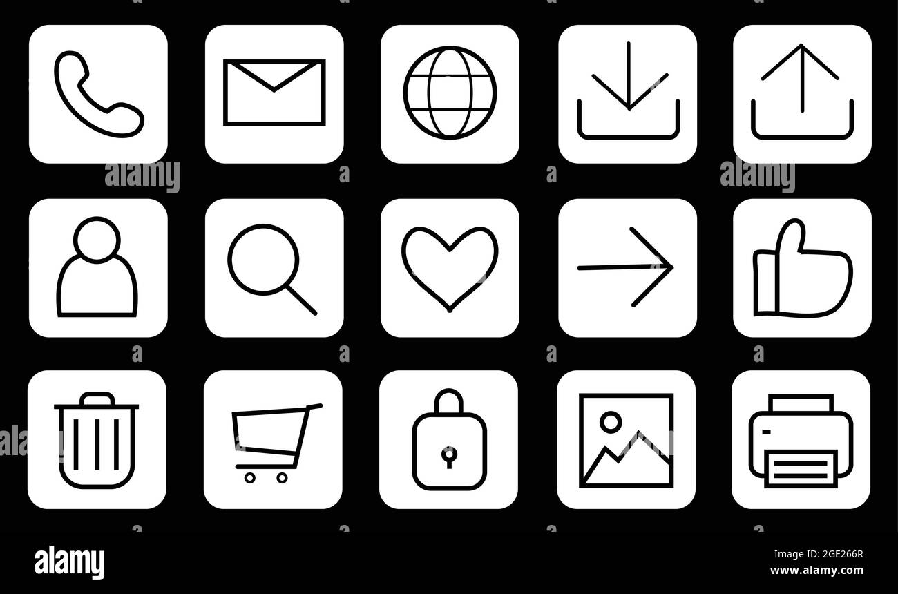 Set of technology and usage symbols like upload, download, like ...