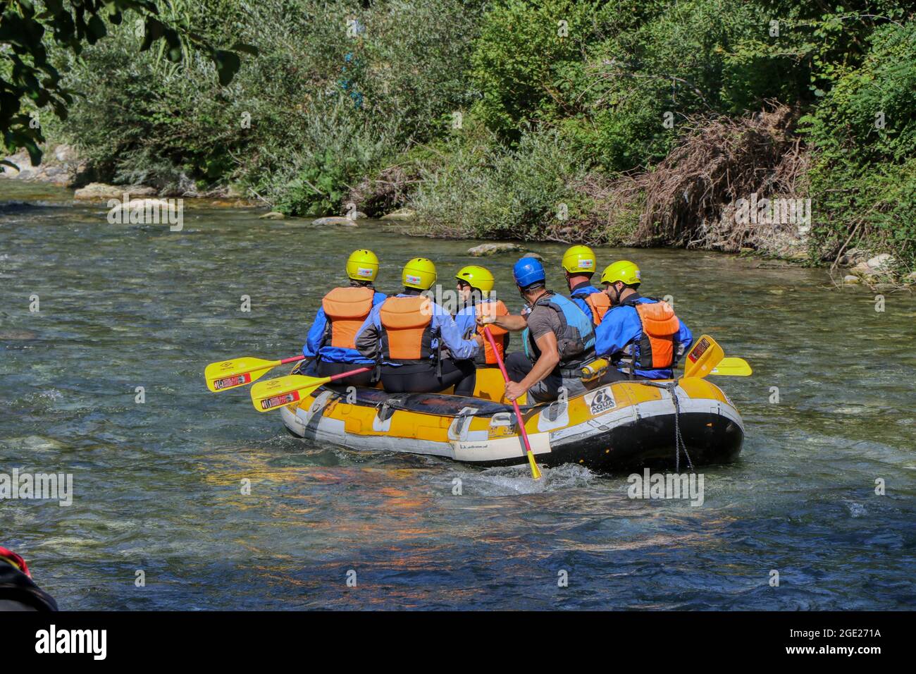People practice rafting on the Lao river in Laino Borgo, Cosenza ...