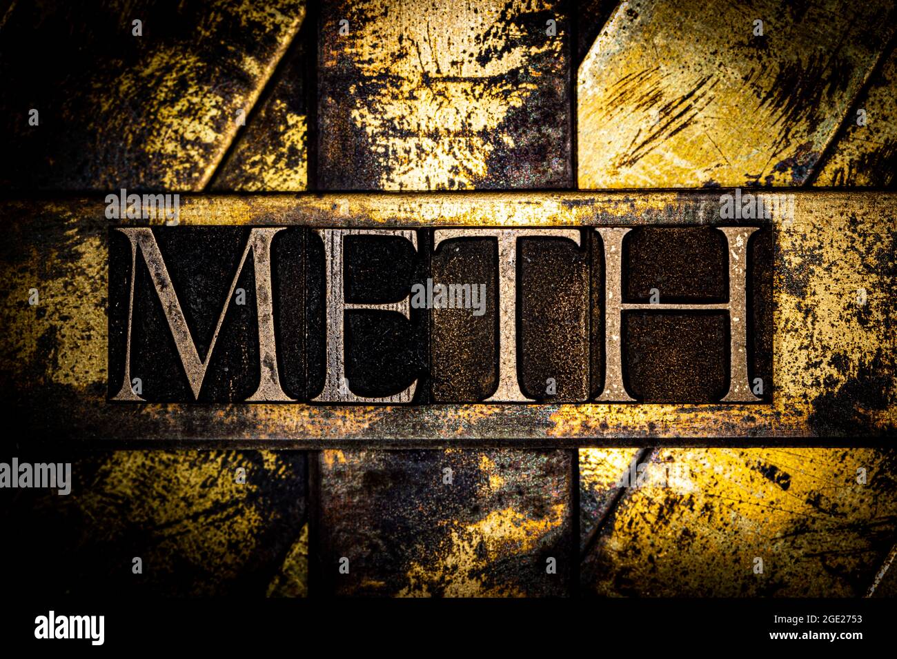 Meth text on textured grunge copper and vintage gold background Stock ...
