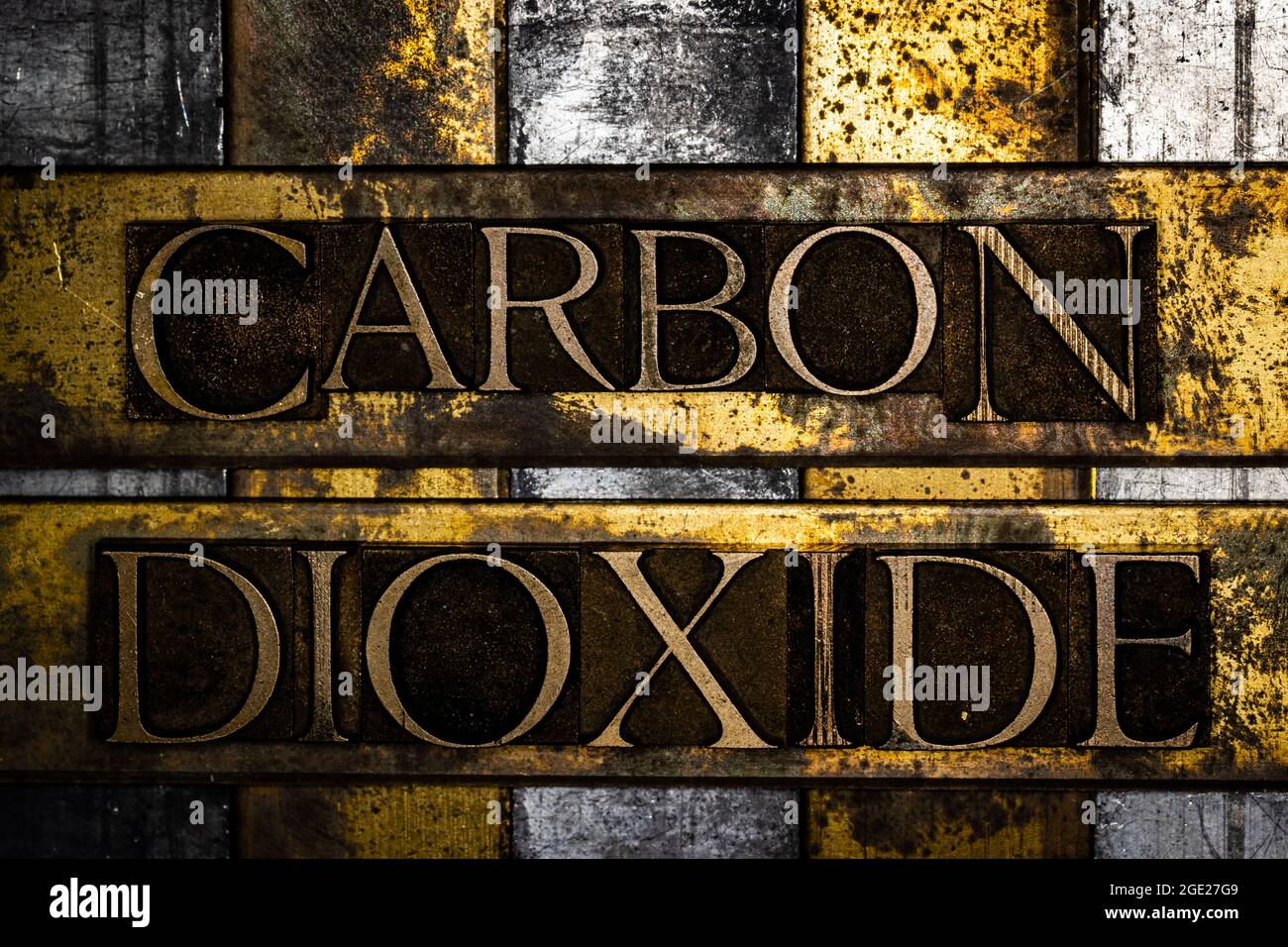 Carbon Dioxide text on vintage textured copper and gold background ...