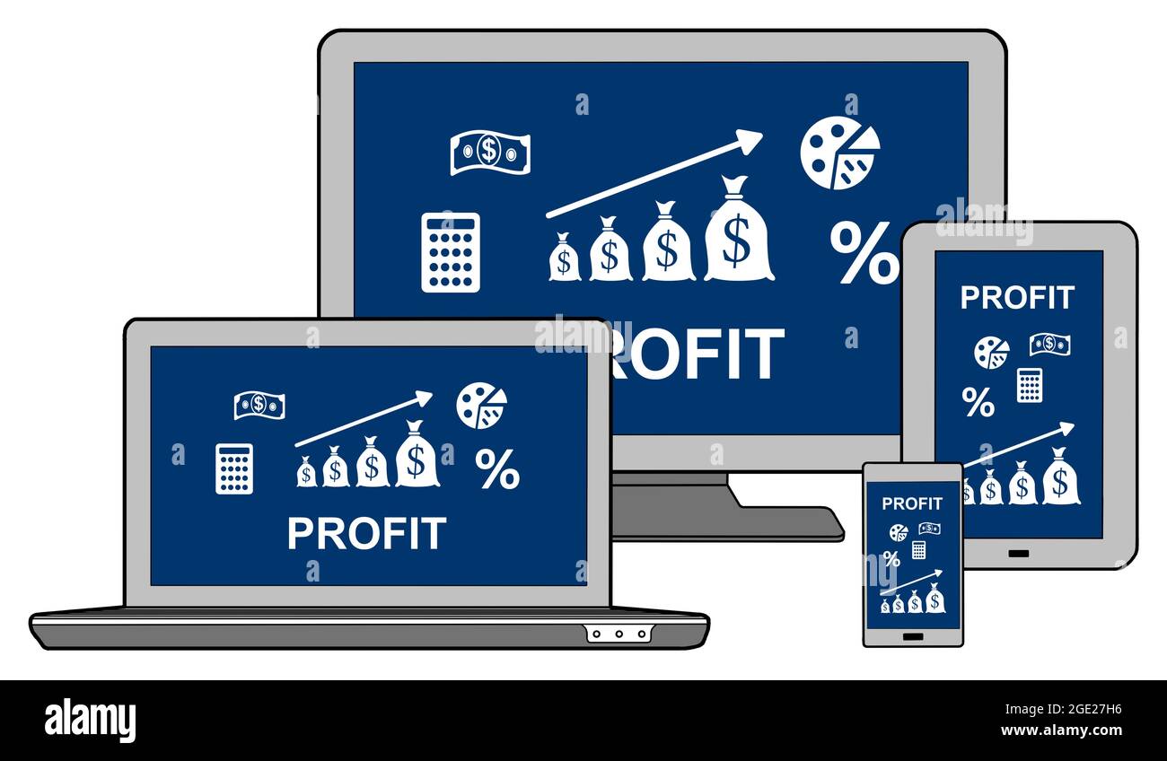Profit concept shown on different information technology devices Stock ...