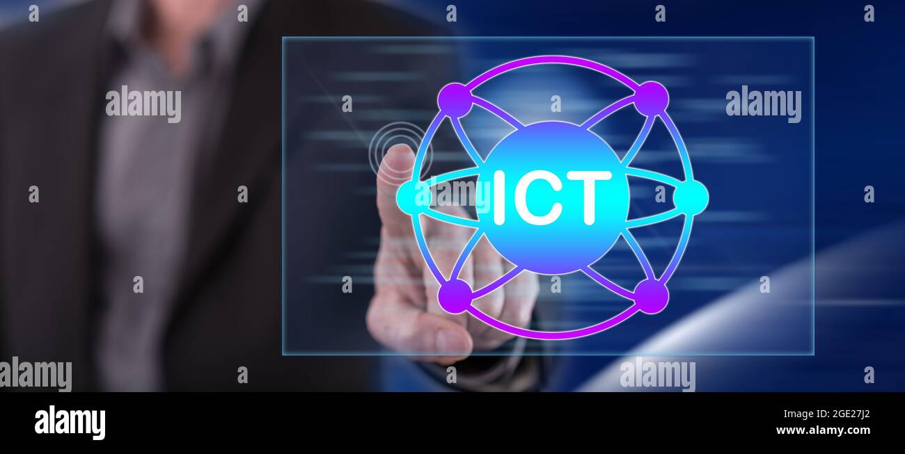 Man touching an ict concept on a touch screen with his finger Stock ...