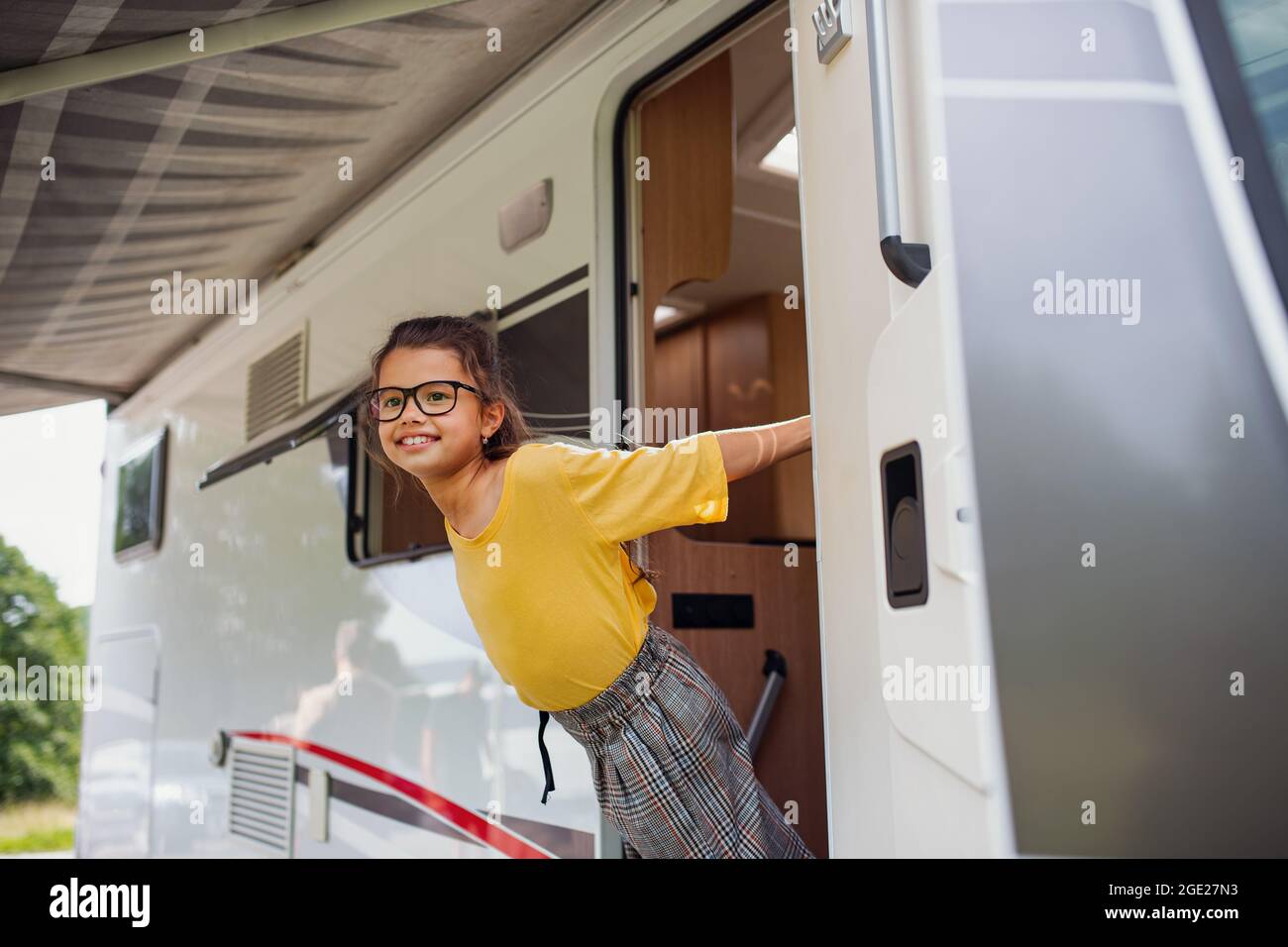 Happy family holiday caravan hi-res stock photography and images - Alamy