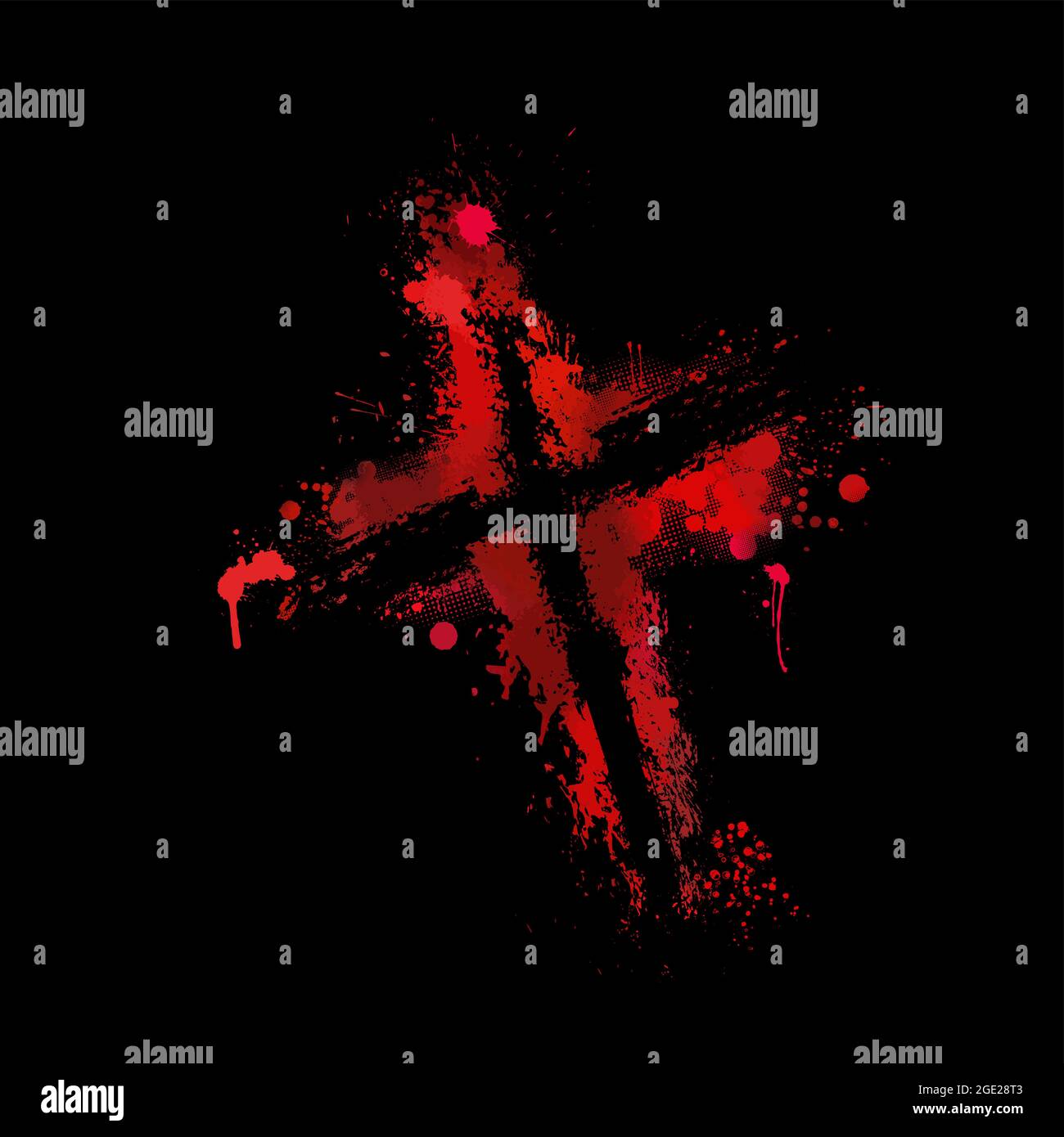 Red bloody cross. Cross made of Red blots. Happy easter. Vector ...