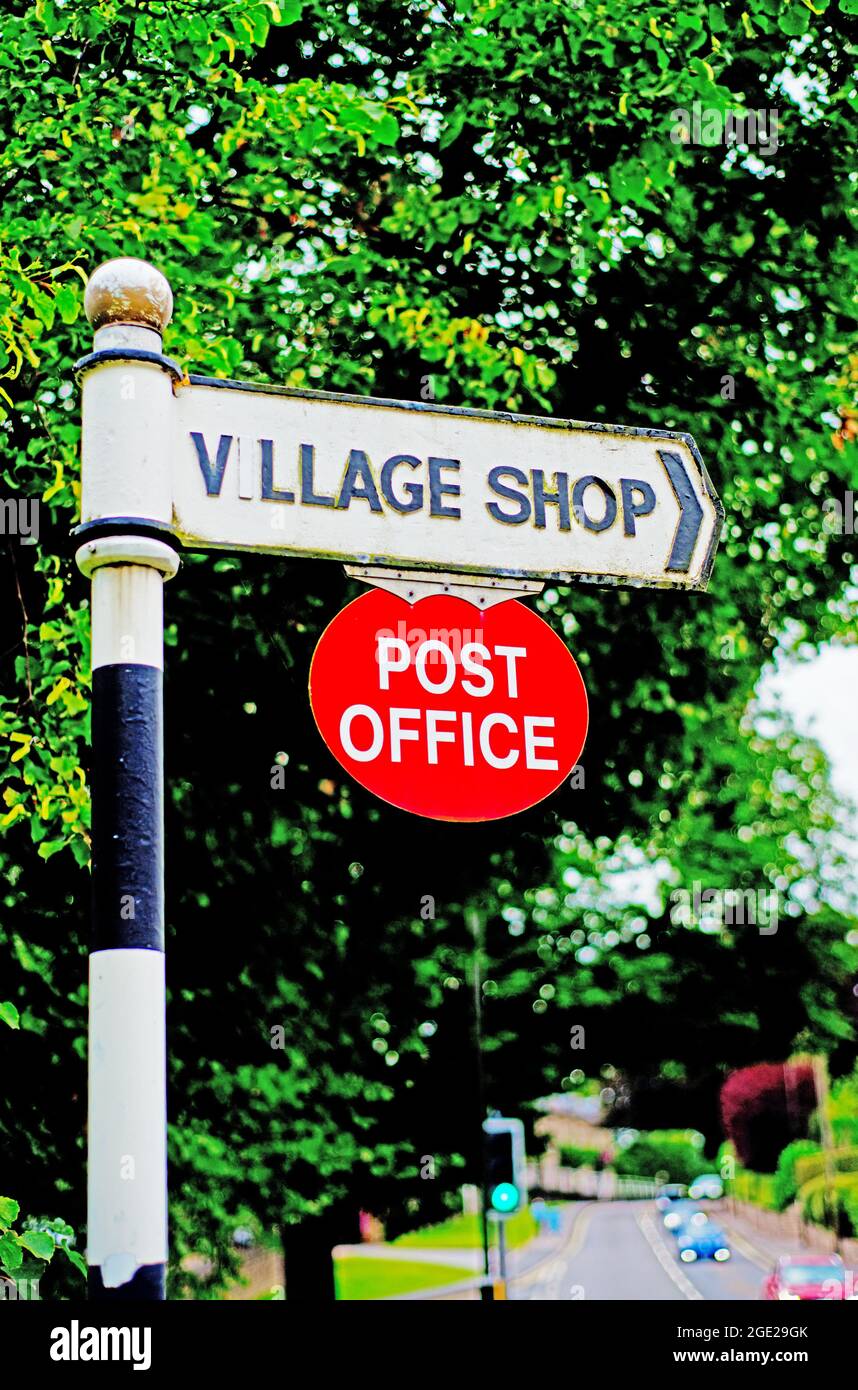 Village Shop and Post Office Sign, Baslow, Derbyshire, England Stock ...