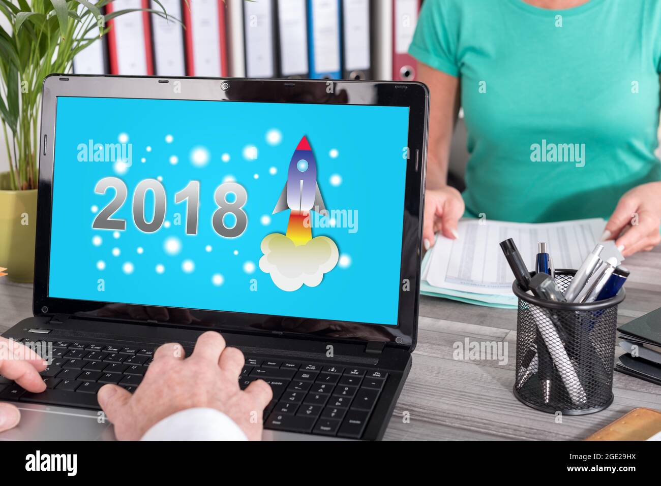 Laptop screen with new year 2018 concept Stock Photo - Alamy