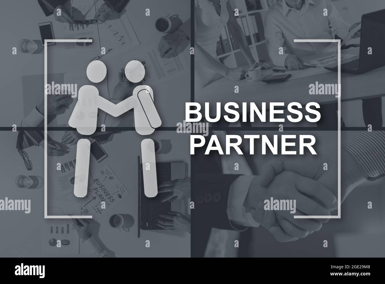 Business partner concept illustrated by pictures on background Stock ...