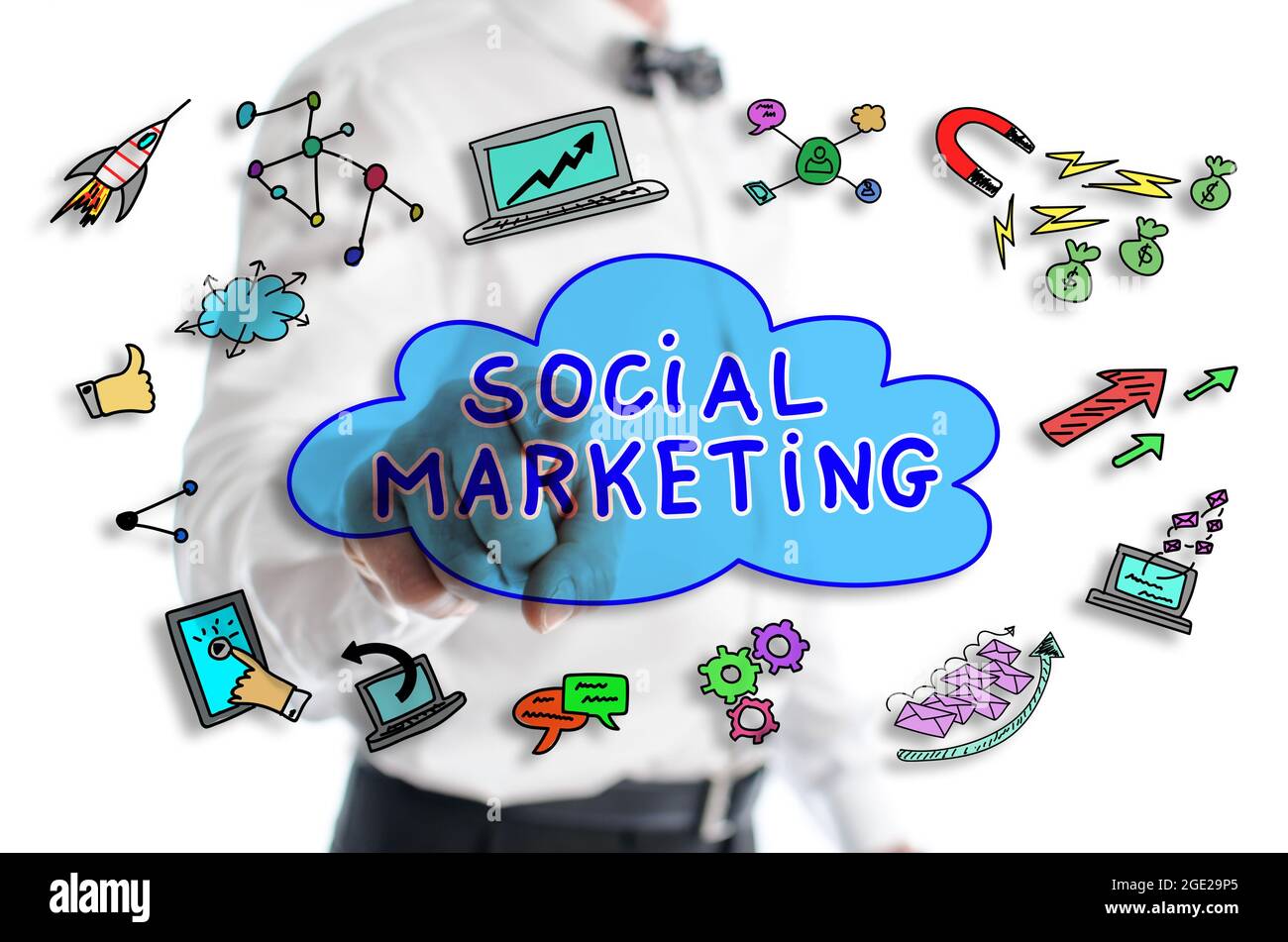 Social marketing concept shown by a man in background Stock Photo - Alamy