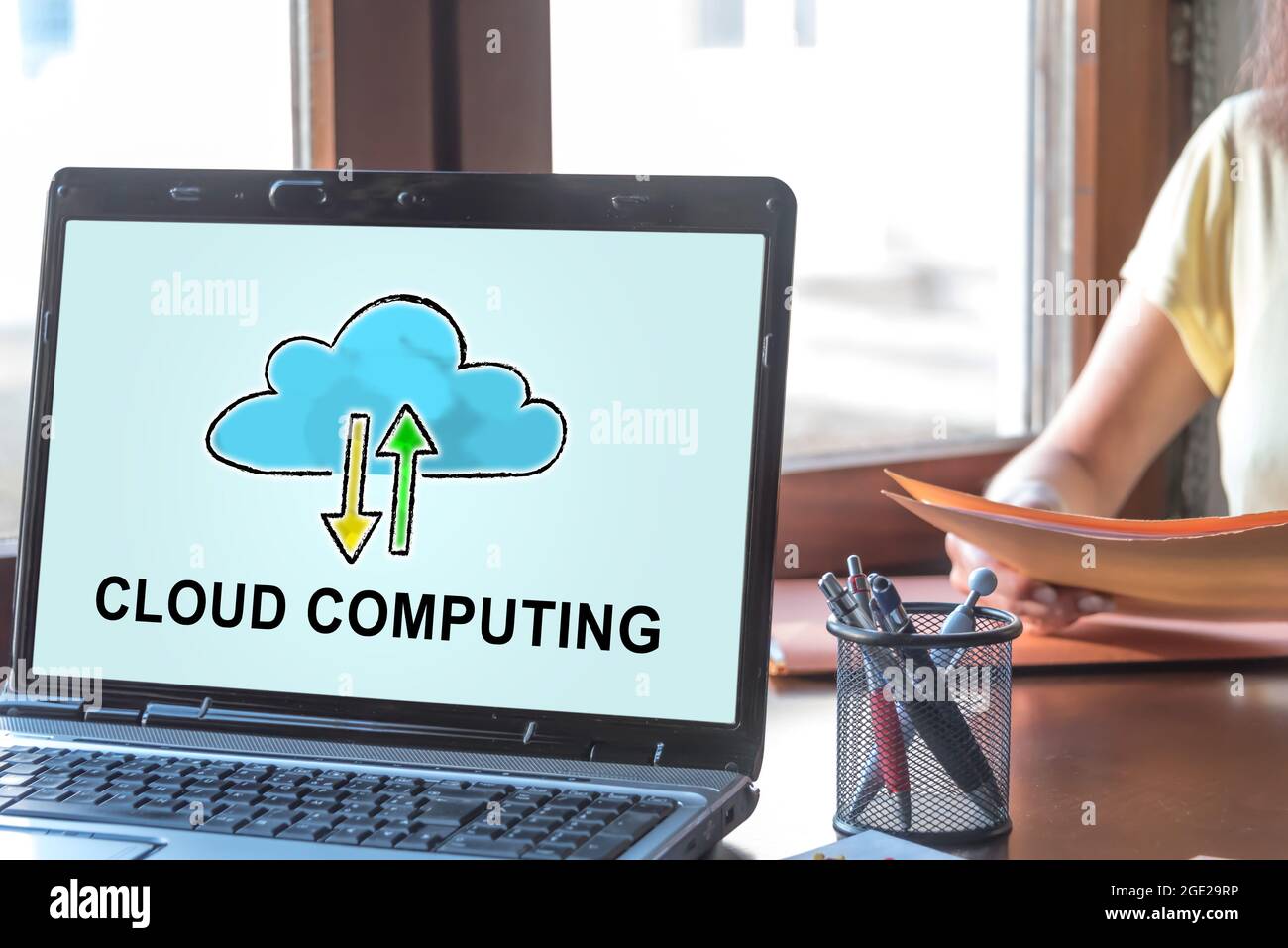 Laptop screen displaying a cloud computing concept Stock Photo - Alamy
