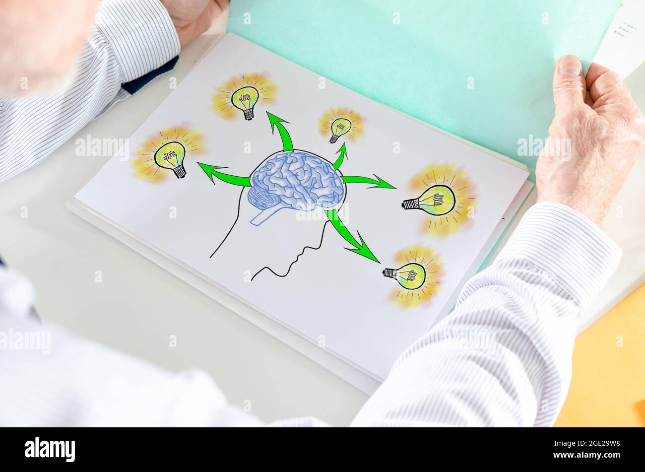 Man holding a file with human brain ideas concept Stock Photo - Alamy