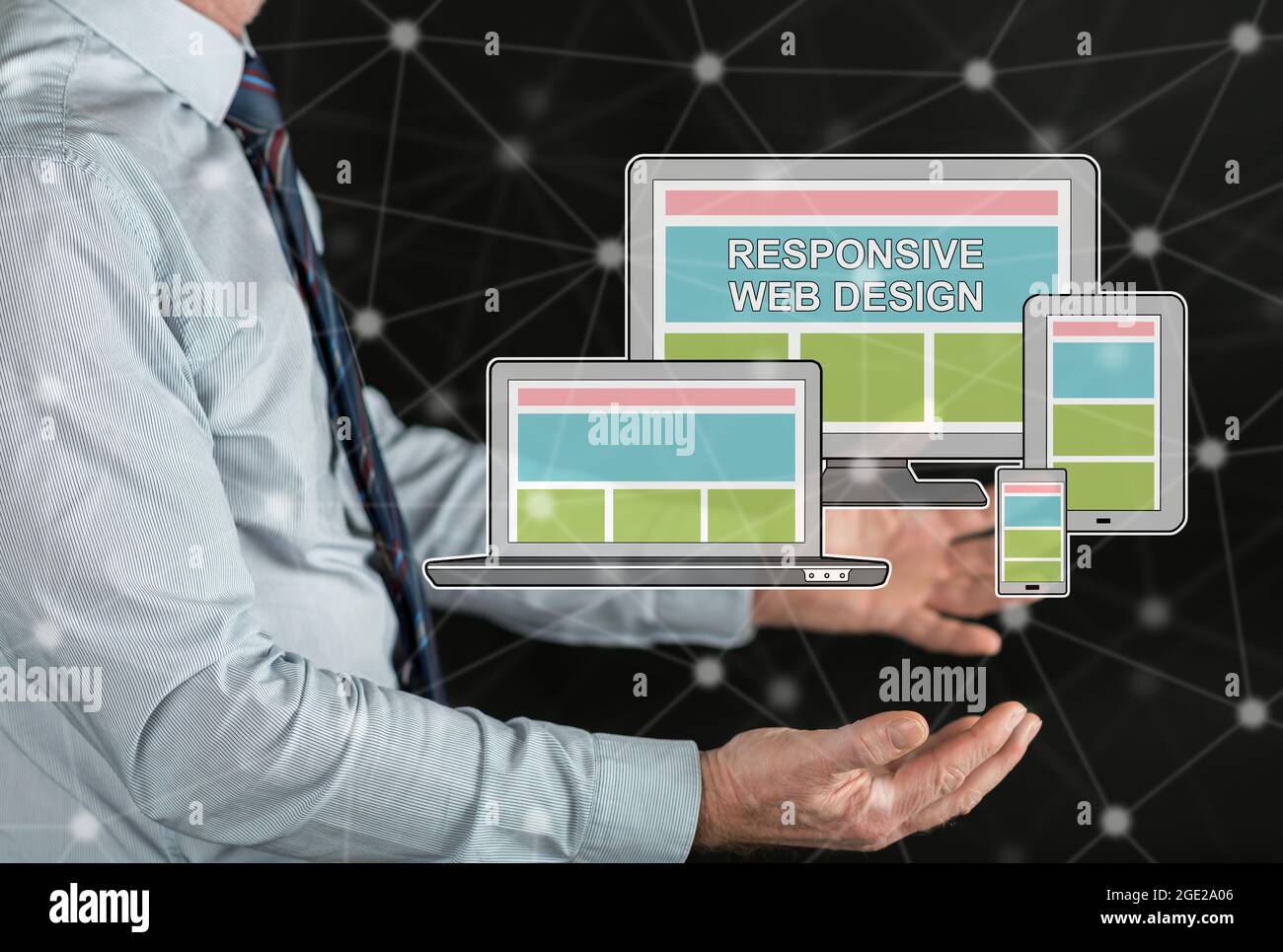 Responsive web design concept above the hands of a man Stock Photo - Alamy