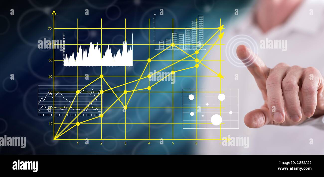 Man touching business charts on a touch screen with his finger Stock ...