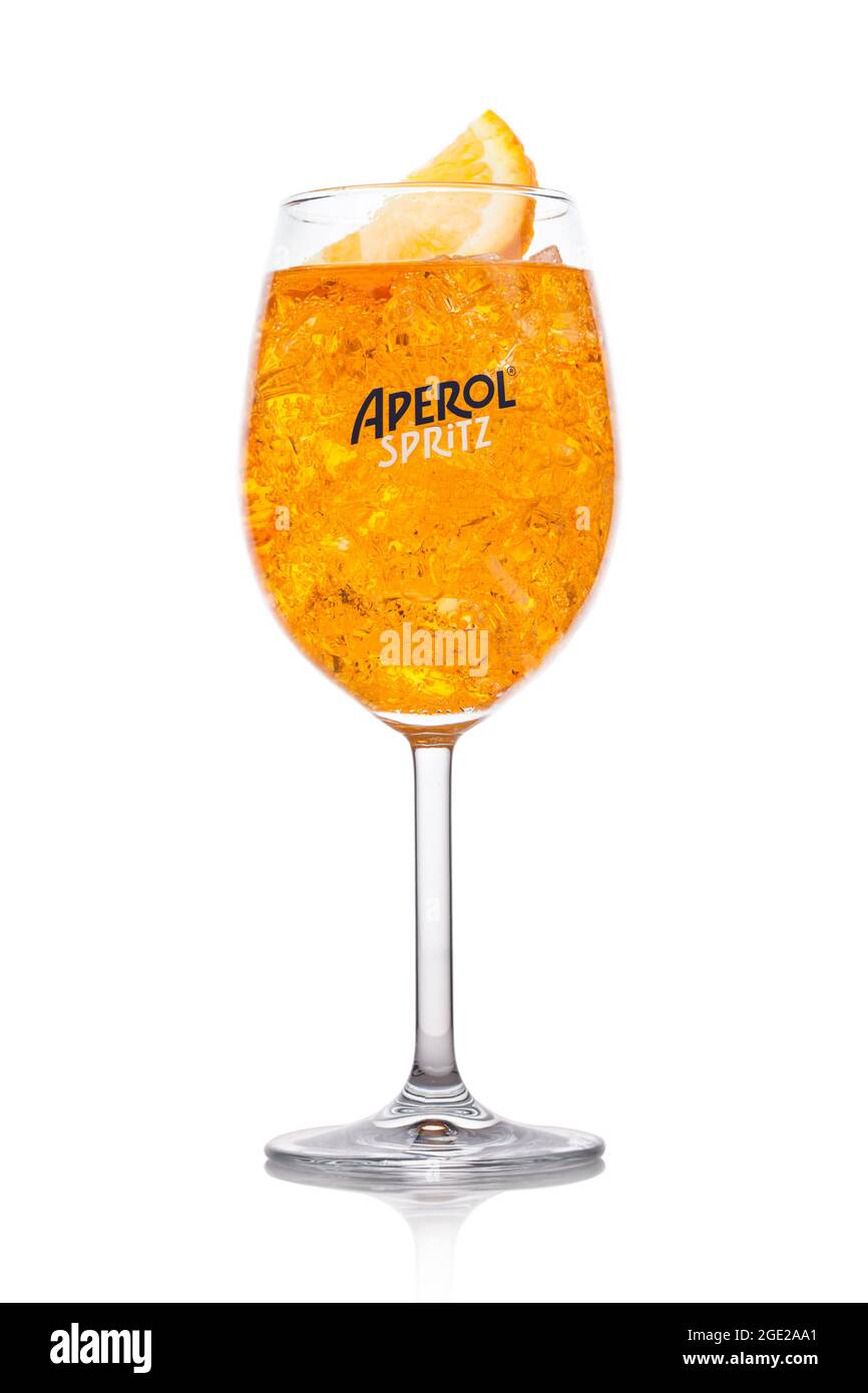 LONDON, UK - APRIL 01, 2020: Aperol Spritz summer cocktail with ice and ...