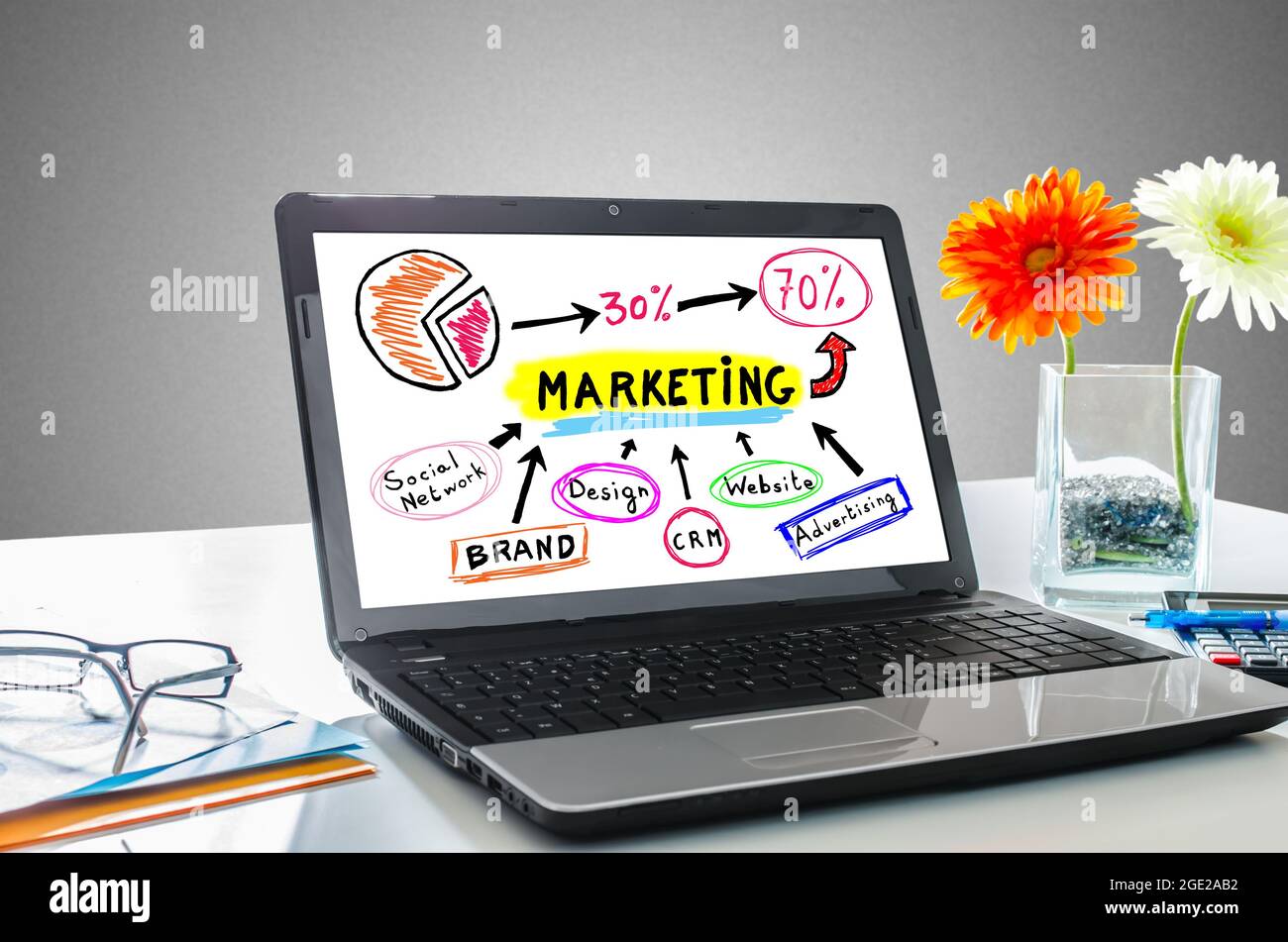 Laptop screen showing marketing concept Stock Photo - Alamy