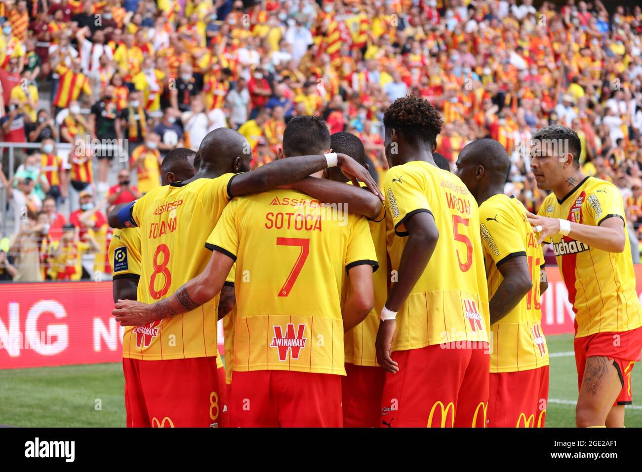 Celebration team Lens after goal during the French championship Ligue 1 ...