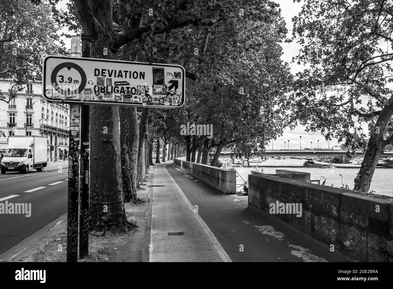 PARIS, FRANCE - Jul 30, 2021: A Deviation Obligatoire signage on the ...
