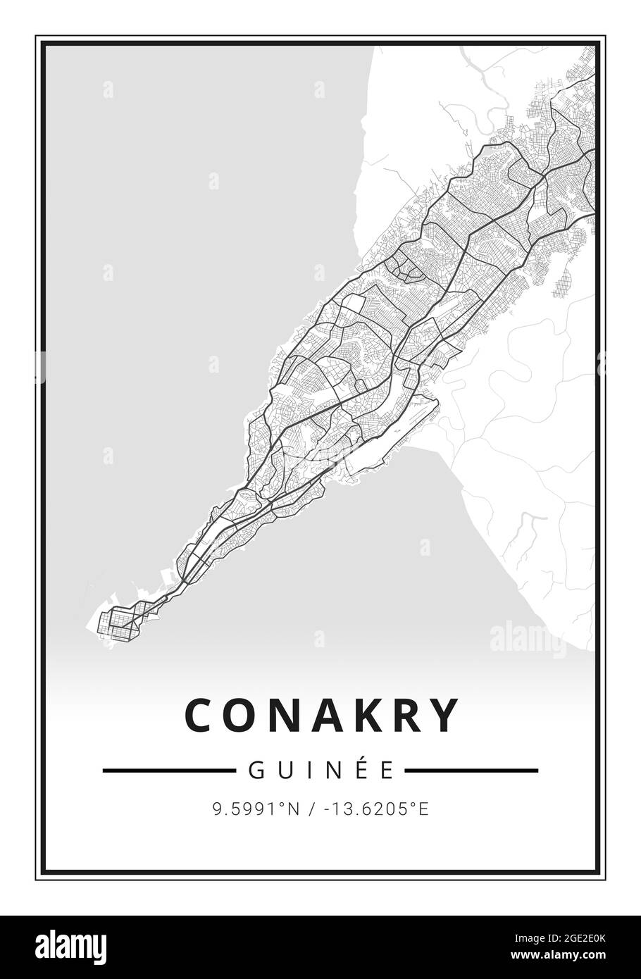 Street map art of Conakry city in Guinea - Africa Stock Photo - Alamy