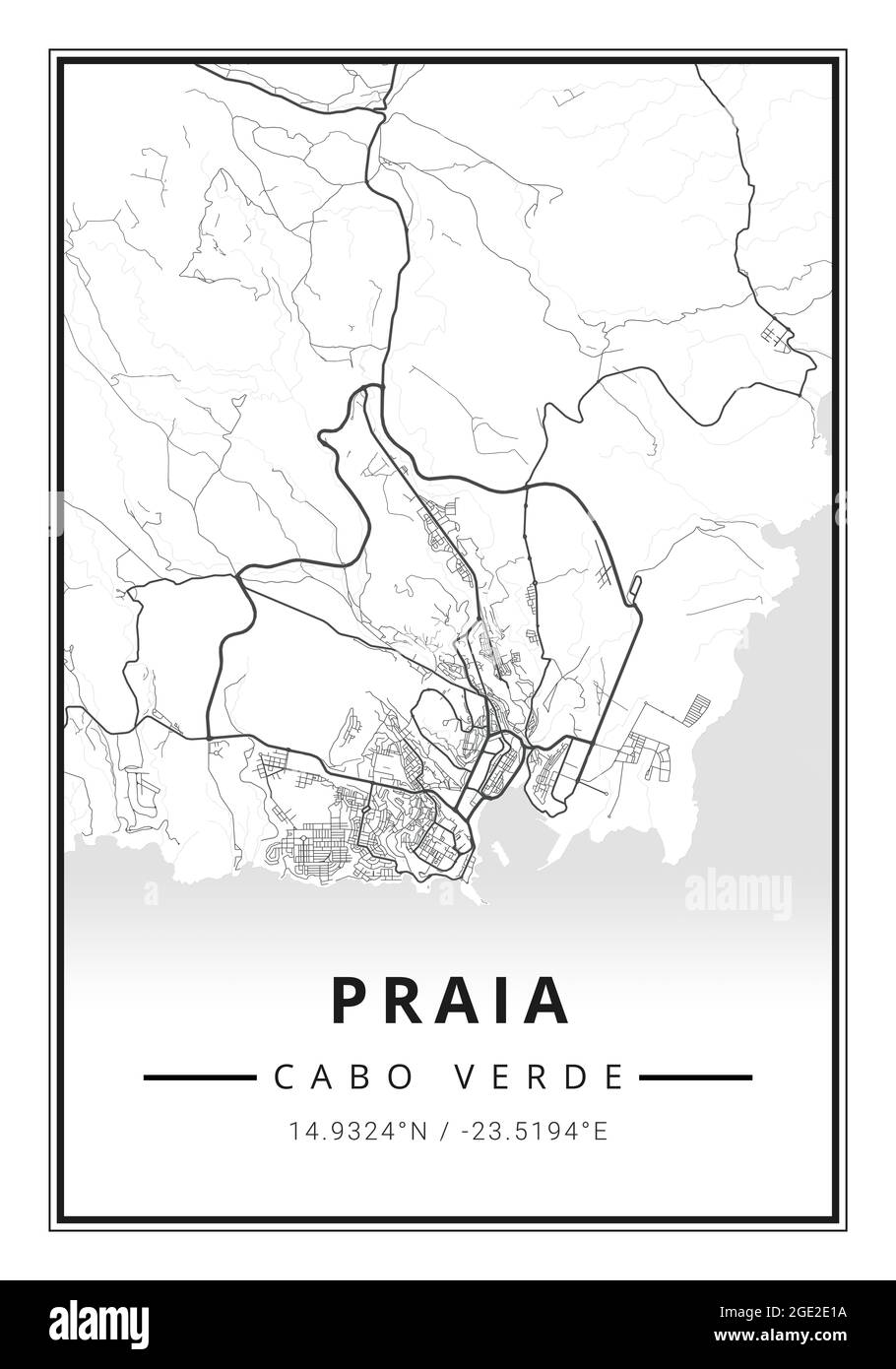 Street map art of Praia city in Cape Verde - Africa Stock Photo - Alamy