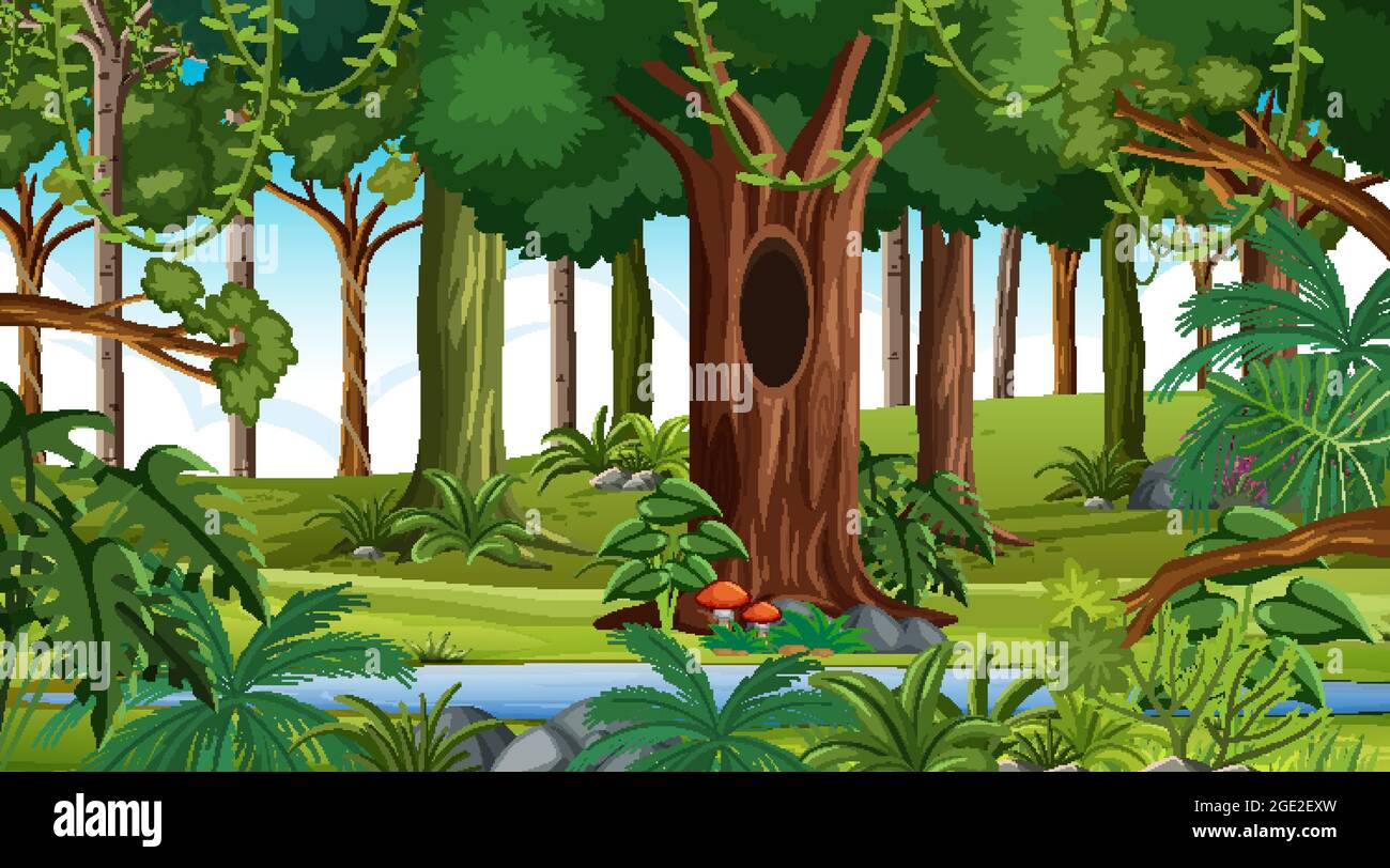 Forest at daytime landscape scene illustration Stock Vector Image & Art ...