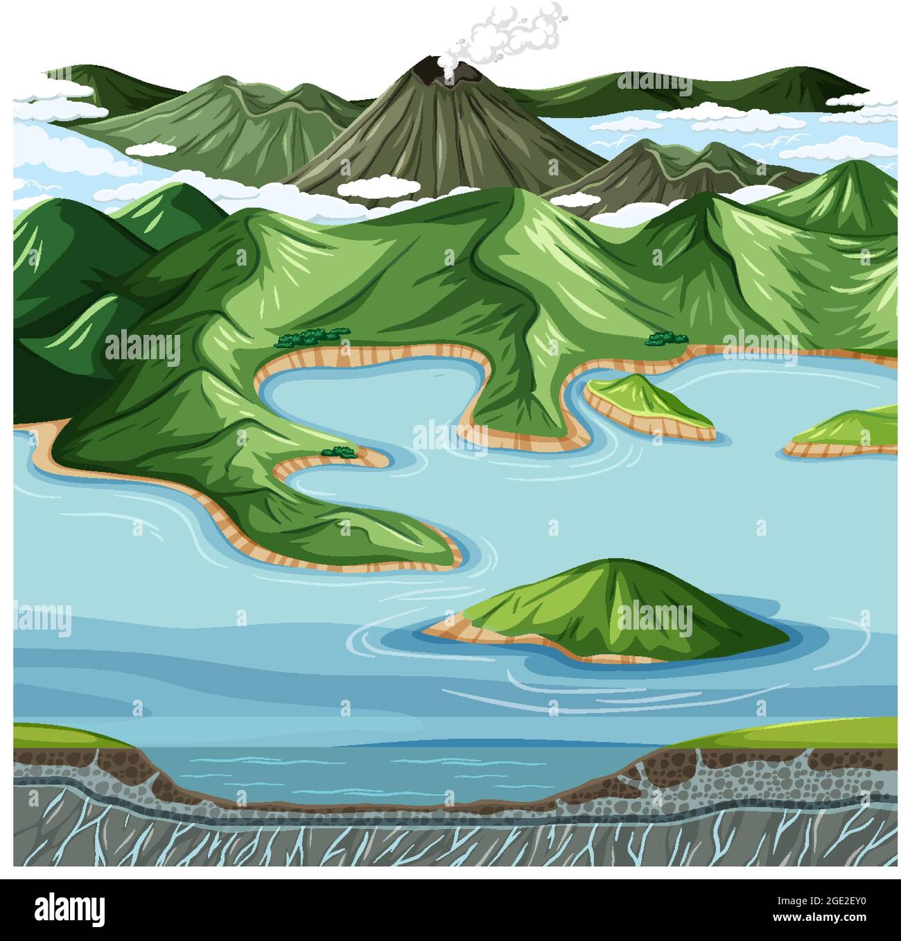 Land and water geography landscape illustration Stock Vector Image ...