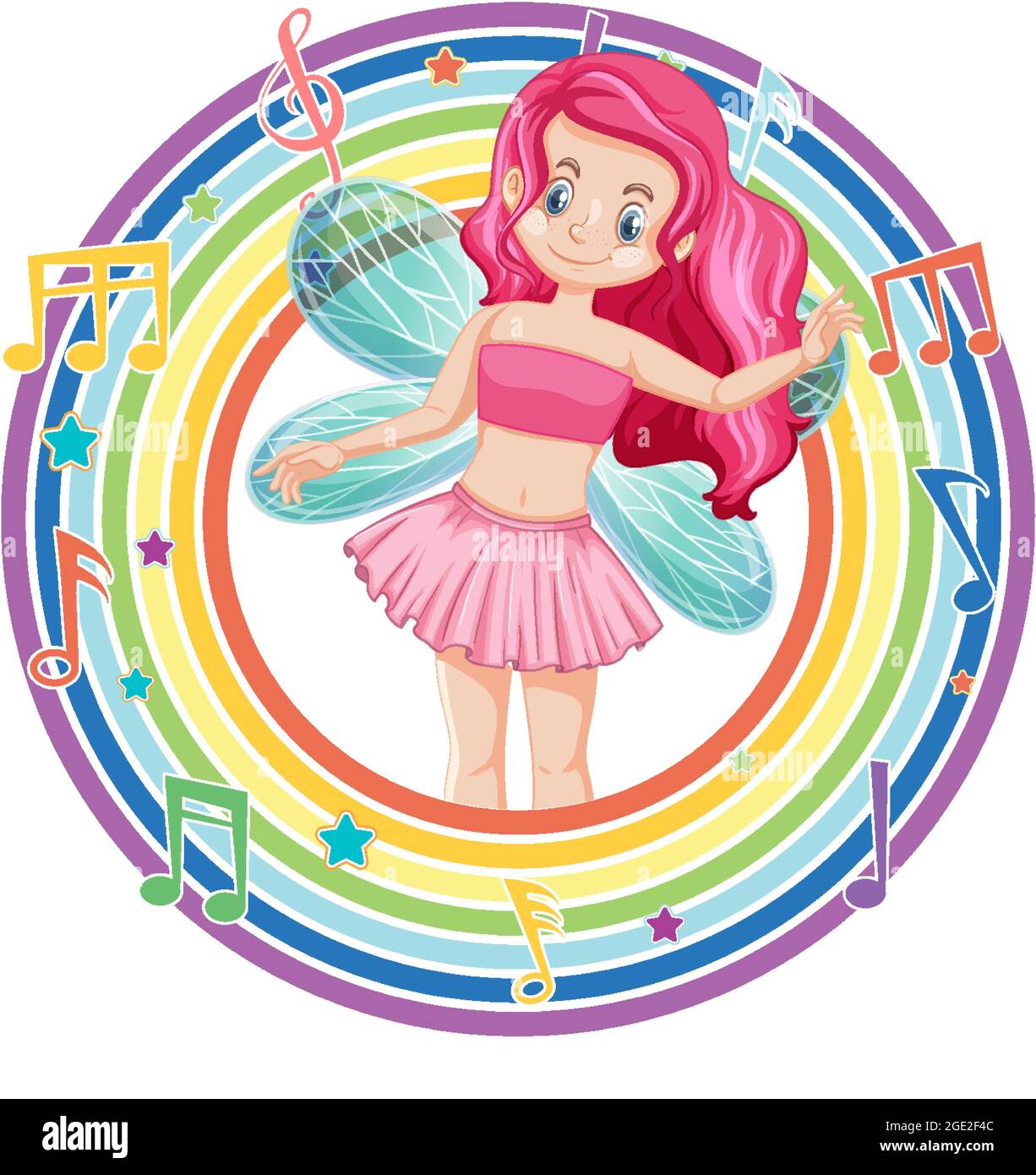 Beautiful fairy in rainbow round frame illustration Stock Vector Image ...