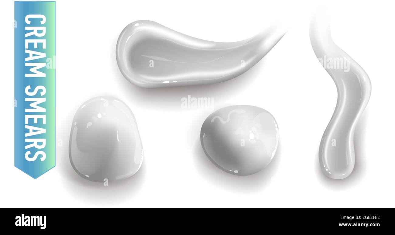 Set of realistic cosmetic cream smears. Skincare product of different ...
