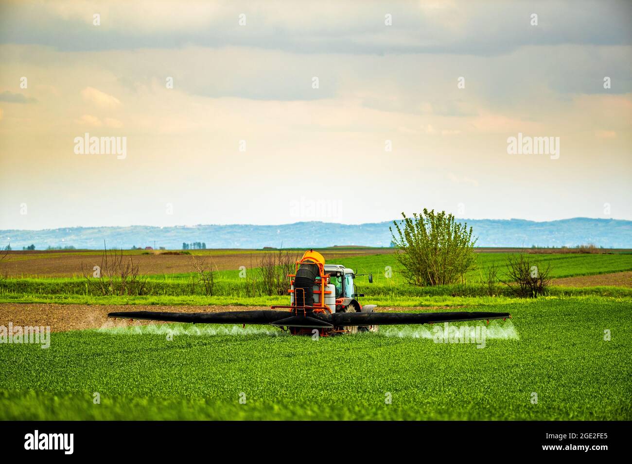Tractor spraying green wheat hi-res stock photography and images - Alamy