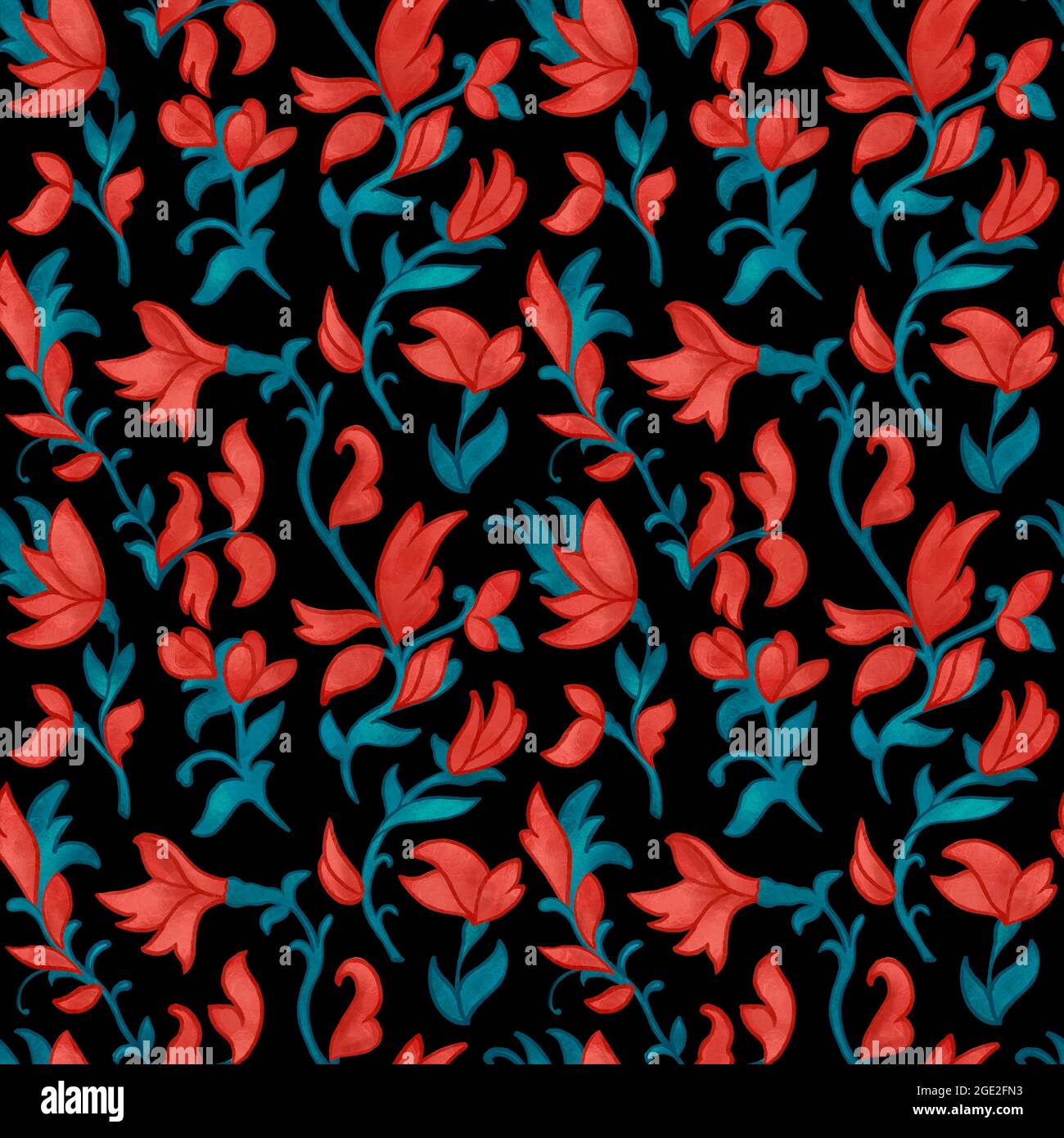 Seamless handdrawn floral surface pattern repeating horizontally and ...