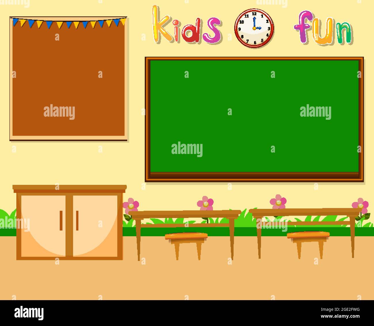 Blank classroom scene with empty chalkboard illustration Stock Vector ...