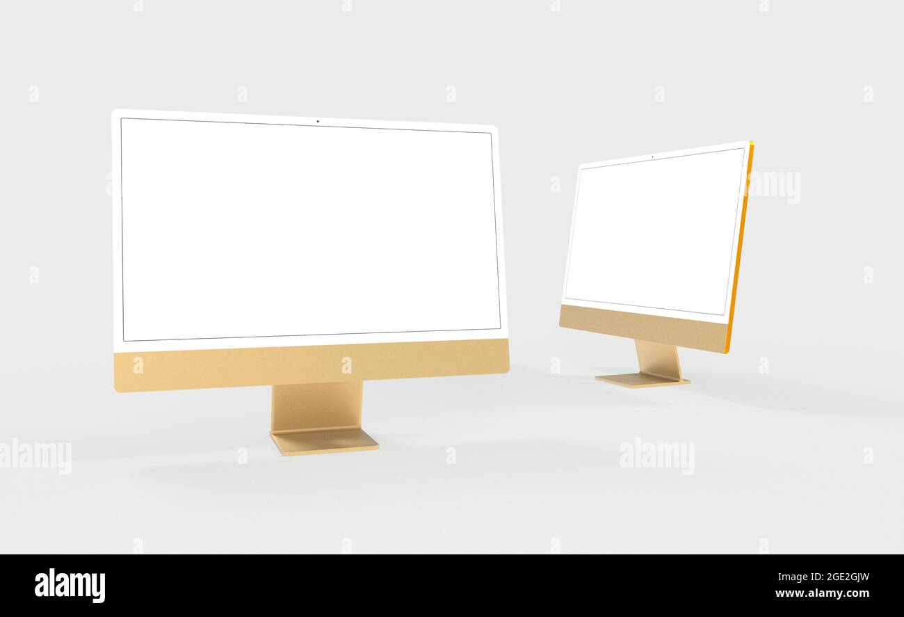 3D rendering of two monitors with copyspace on the white screen ...